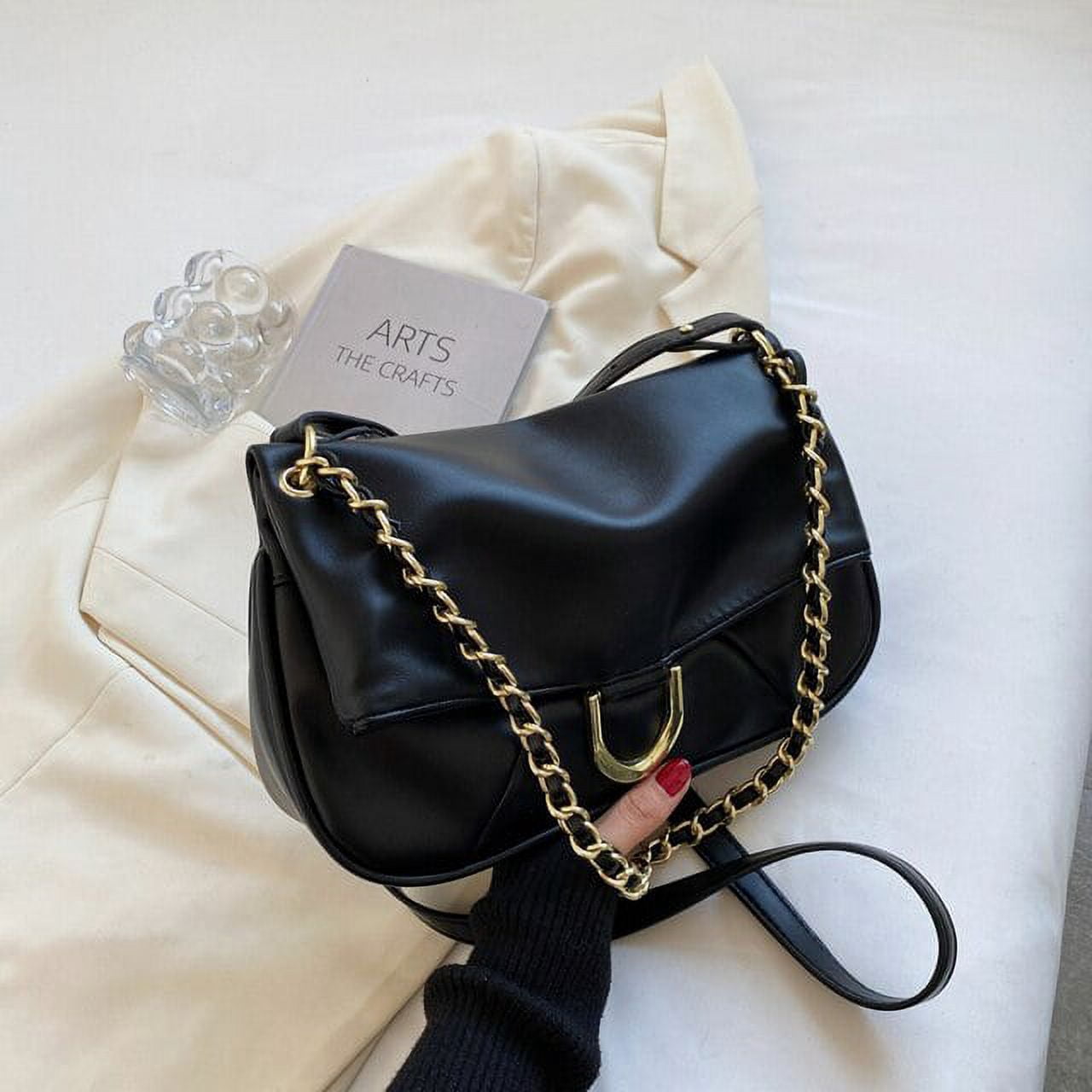 CoCopeaunts Pleated Womens Messenger Bag Chain Black Shoulder Bag ...