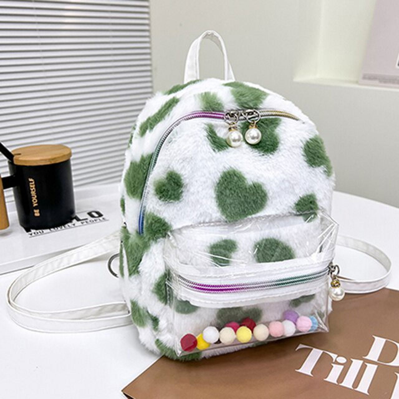 CoCopeaunts Plush Lovely Knapsack Pearl Zipper Love Pattern Cute ...