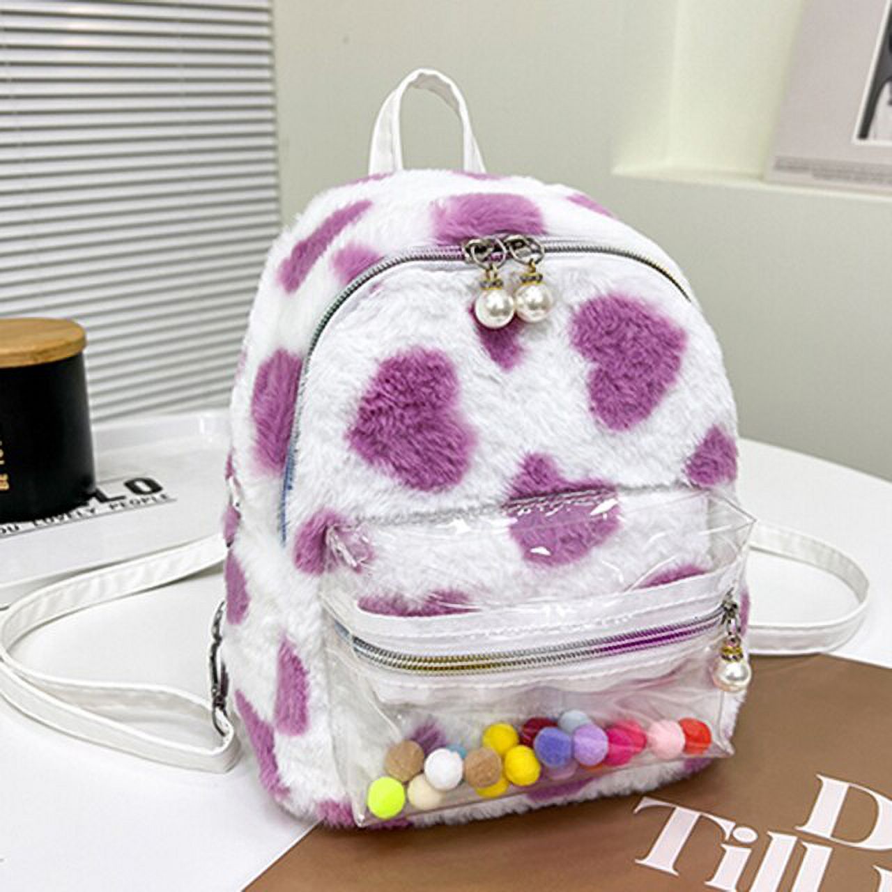 CoCopeaunts Plush Lovely Knapsack Pearl Zipper Love Pattern Cute ...
