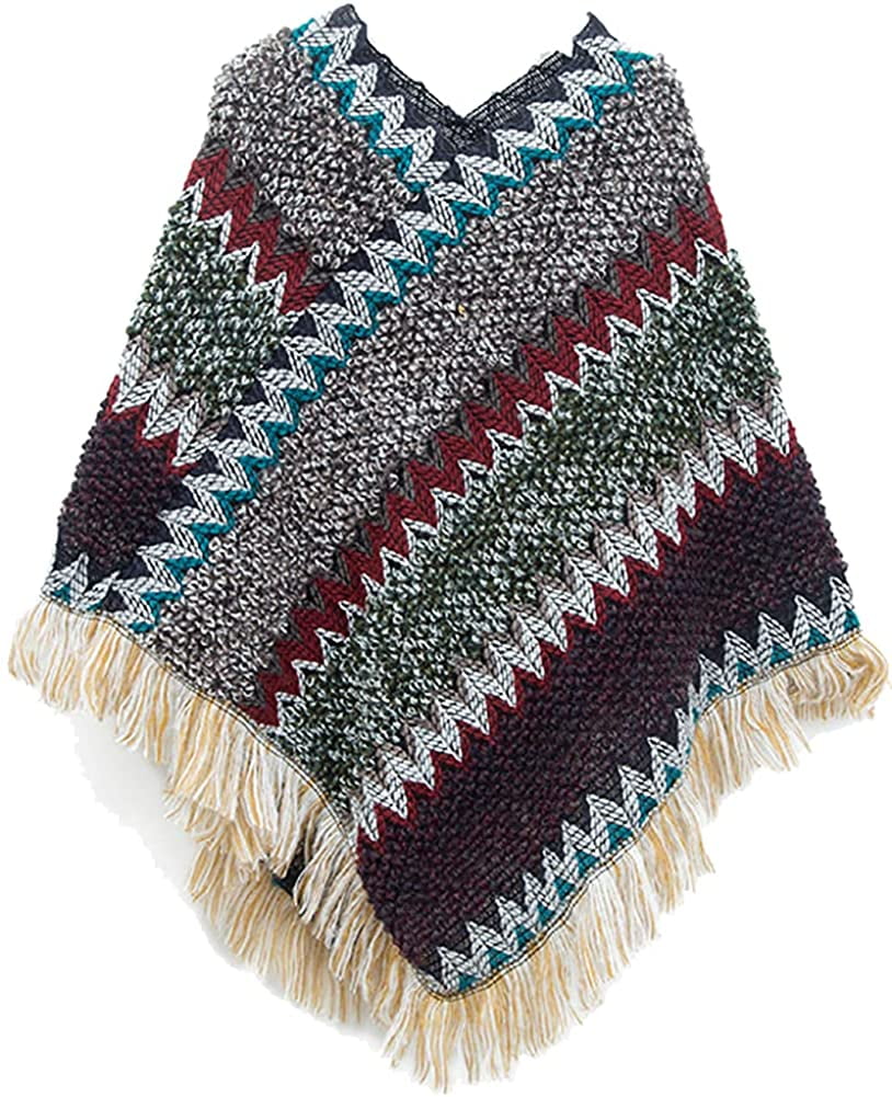 CoCopeaunts Ponchos for Women, Womens Ponchos and Wraps Winter Retro Stylish Poncho Shawl for ...