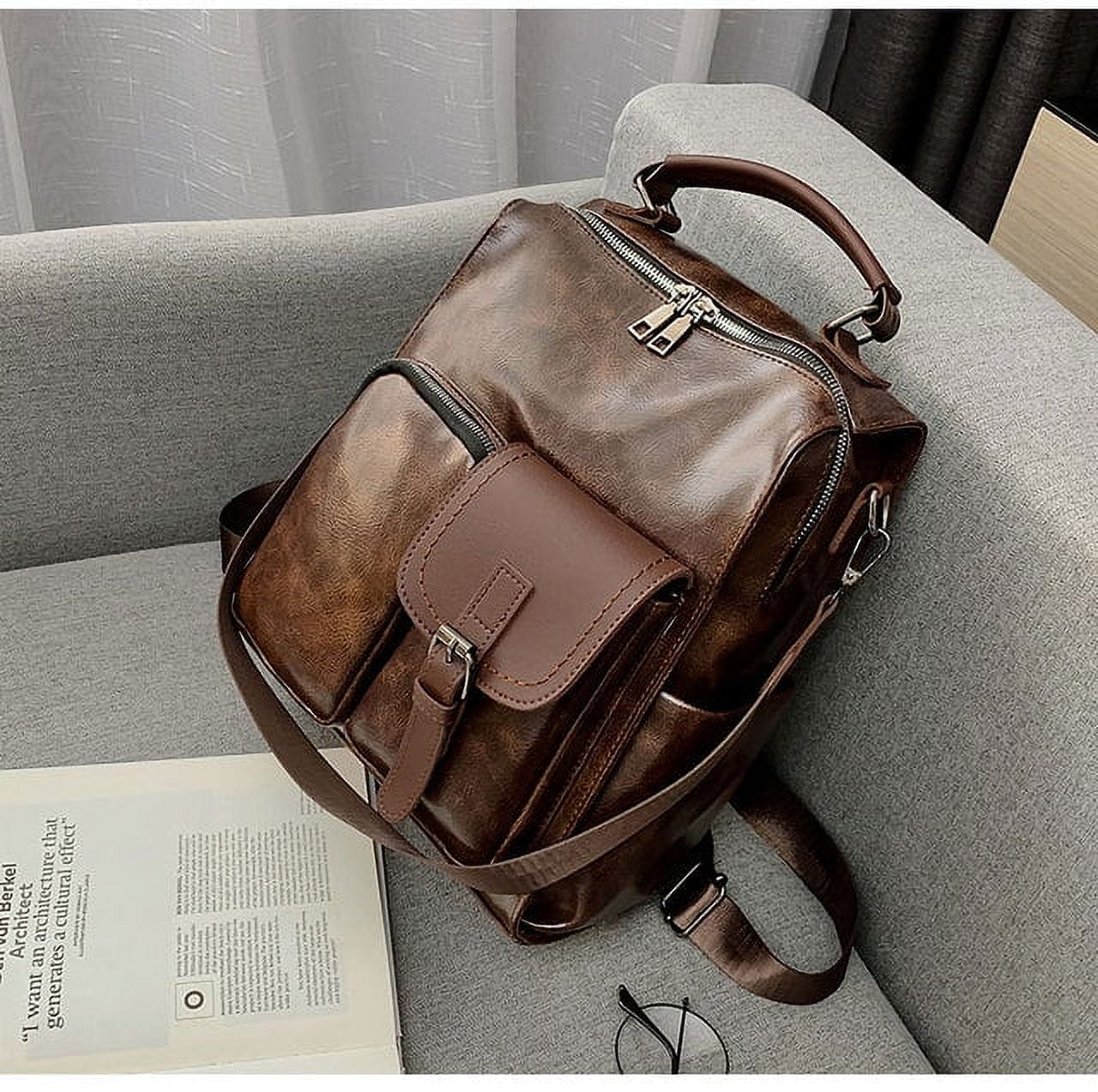 CoCopeaunts Preppy Large Capacity Leather Women Backpack Fashion School ...