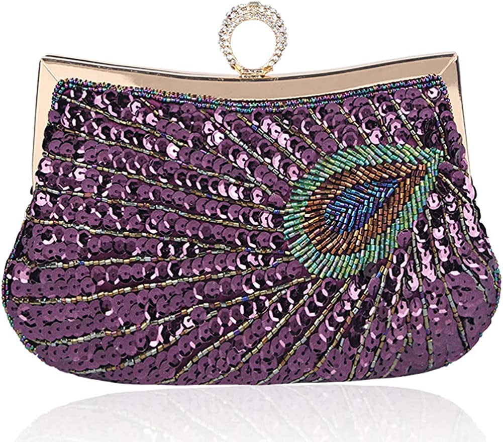 CoCopeaunts Retro Peacock Handbag Sequin Clutch Bag Evening Shoulder ...