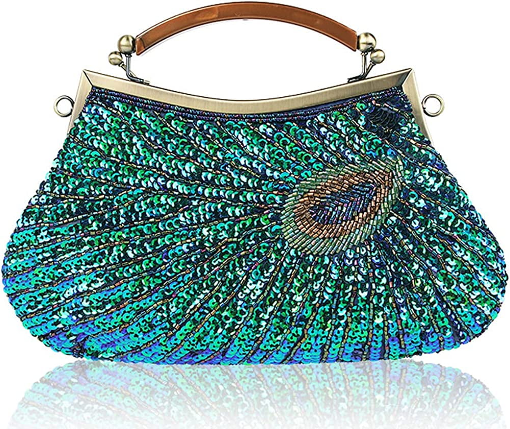 CoCopeaunts Retro Peacock Handbag Sequin Clutch Bag Evening Shoulder ...