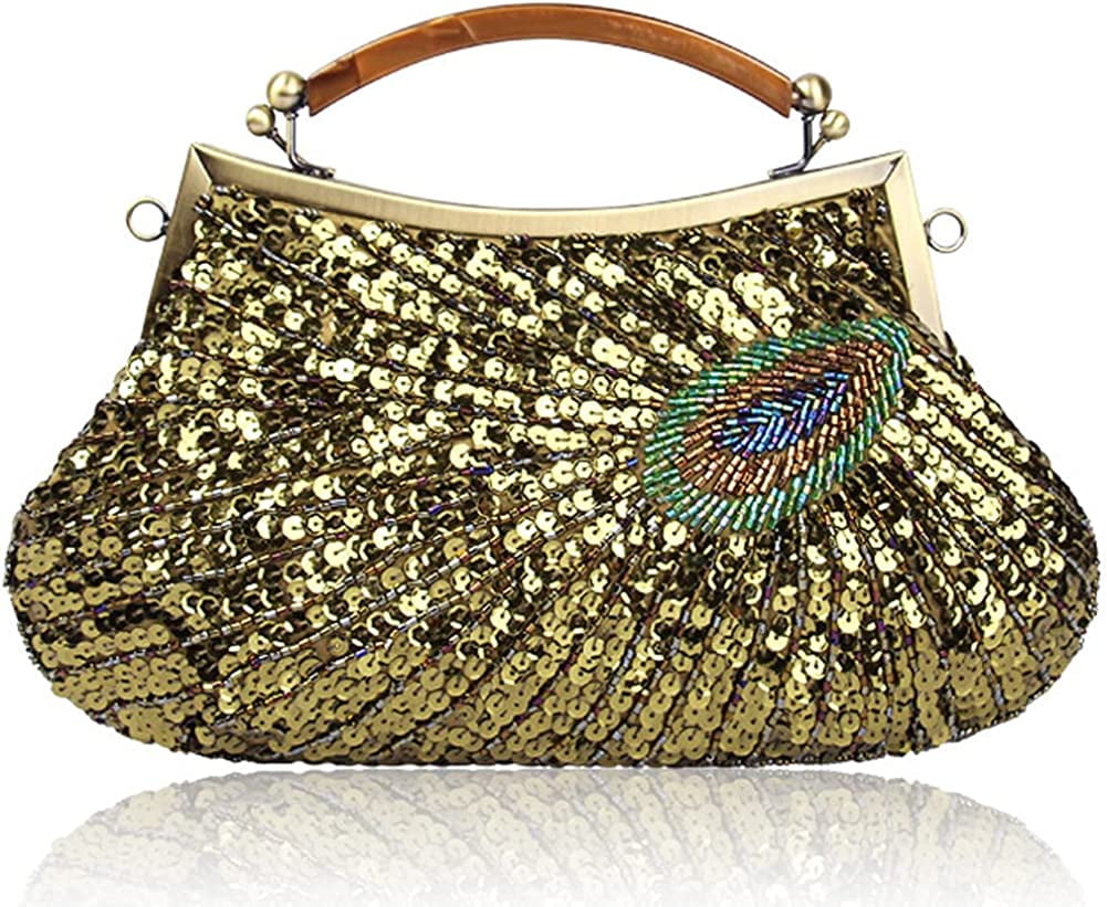 CoCopeaunts Retro Peacock Handbag Sequin Clutch Bag Evening Shoulder ...
