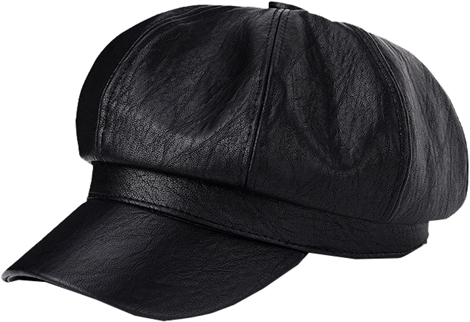 CoCopeaunts Solid Color Newsboy Cap Adjustable Faux Leather Octagonal ...