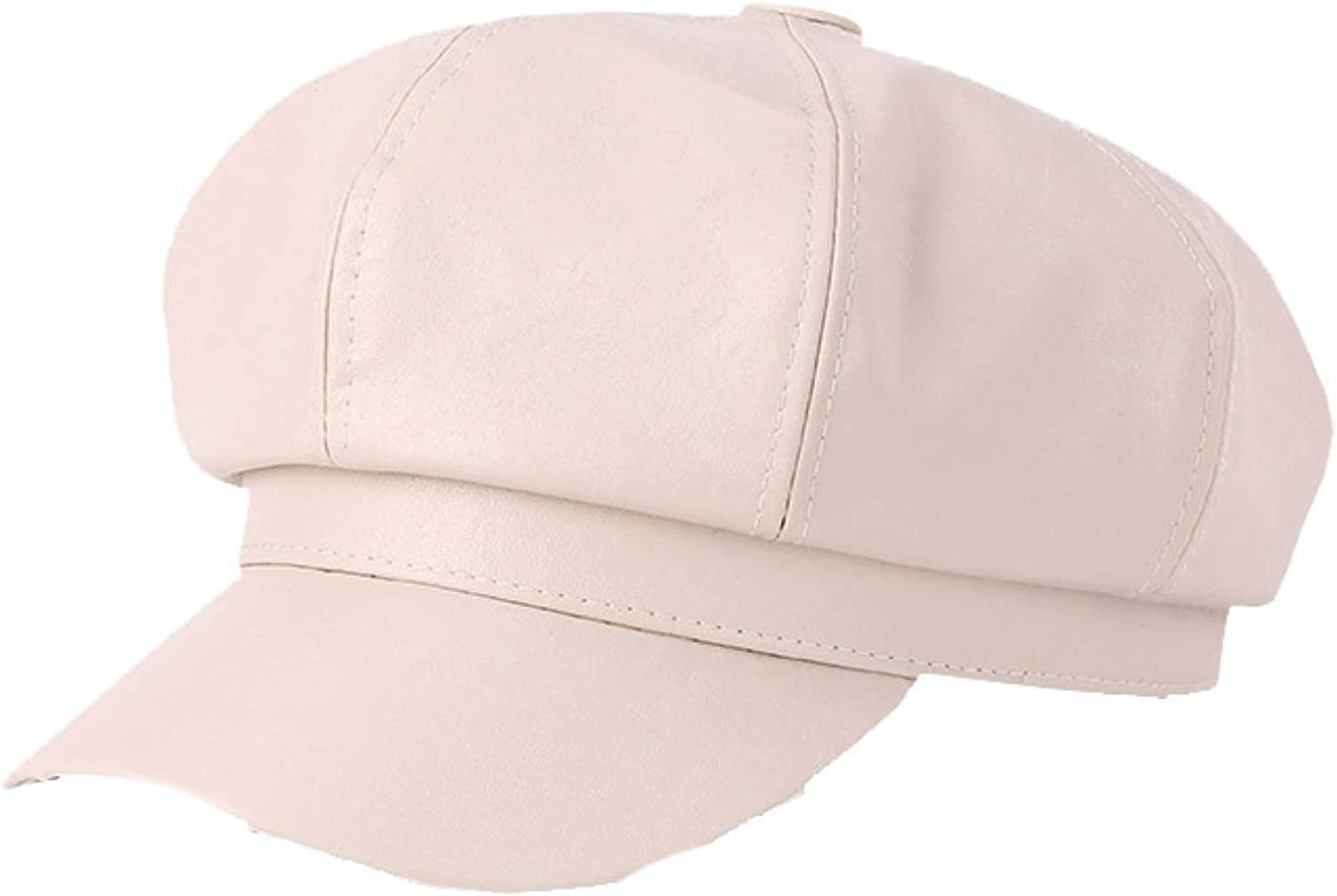 CoCopeaunts Solid Color Newsboy Cap Adjustable Faux Leather Octagonal ...