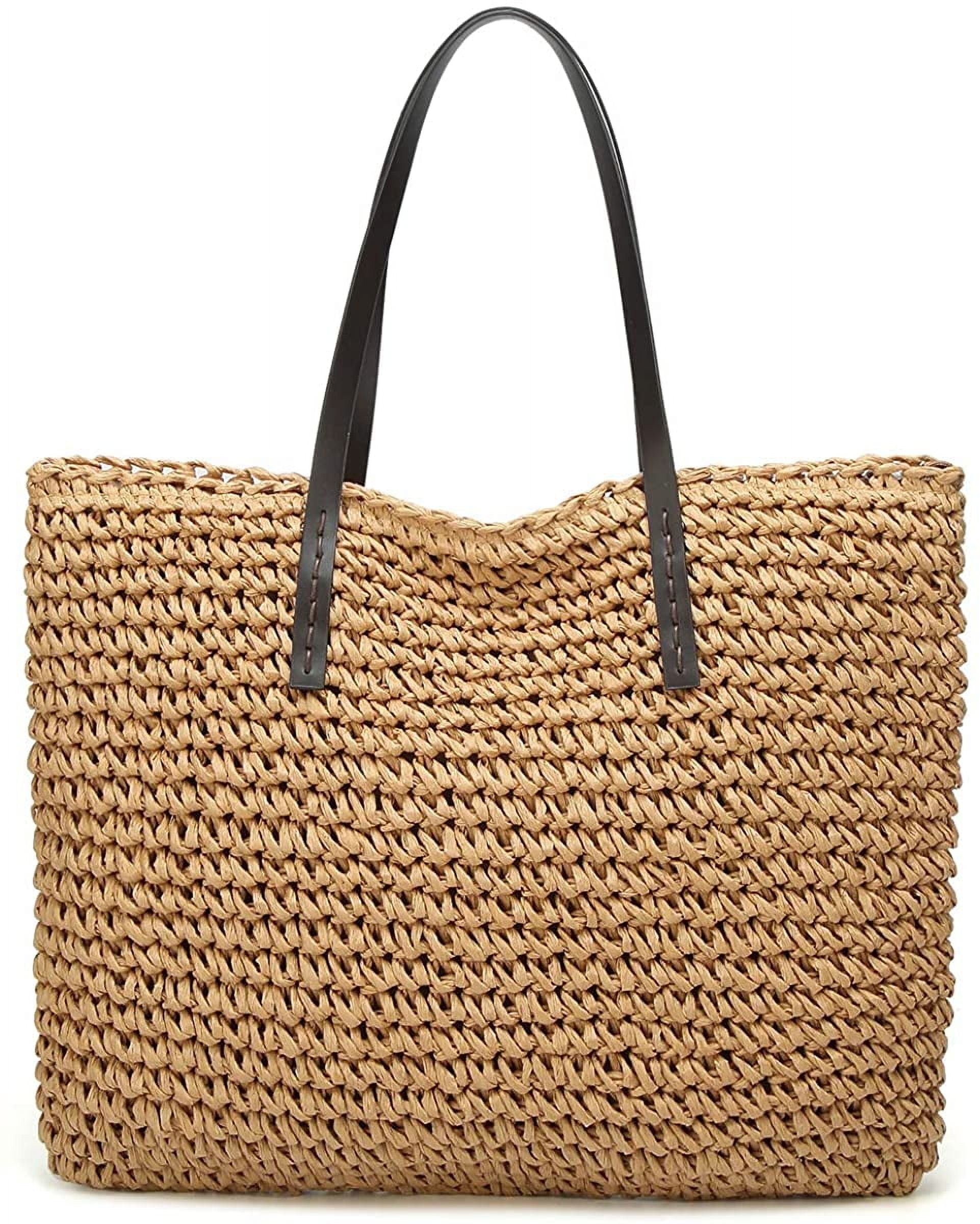 CoCopeaunts Straw Bag Round Summer Straw Large Woven Beach Bag Purse For Women Vocation Tote ...