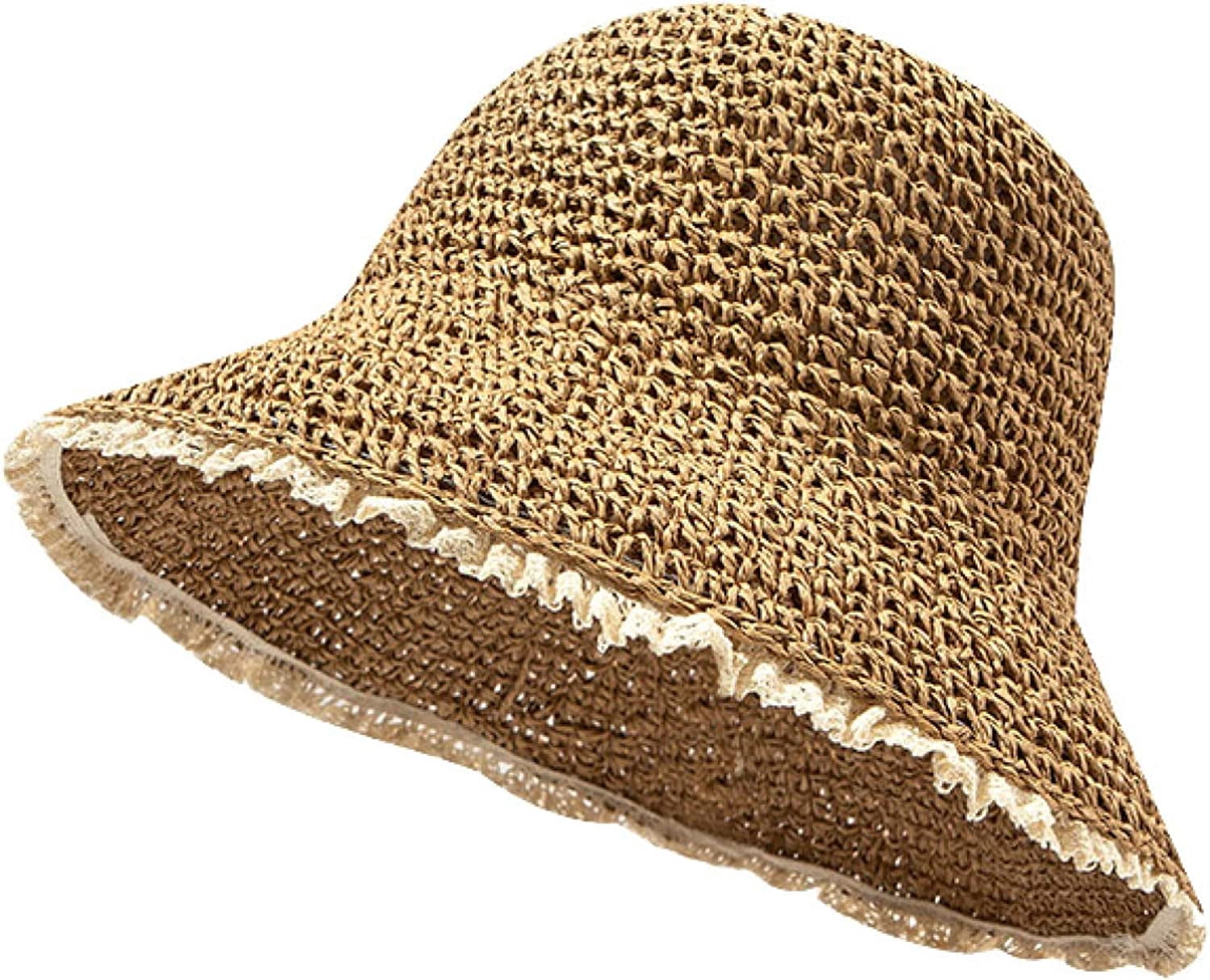 CoCopeaunts Straw Bucket Hat Women Summer Beach Large Brim Hollow ...