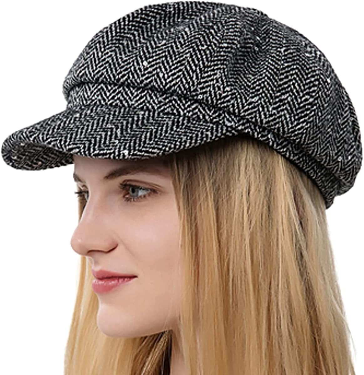 CoCopeaunts Stripe Newsboy Hat for Women Winter Tweed Newsboy Cap ...