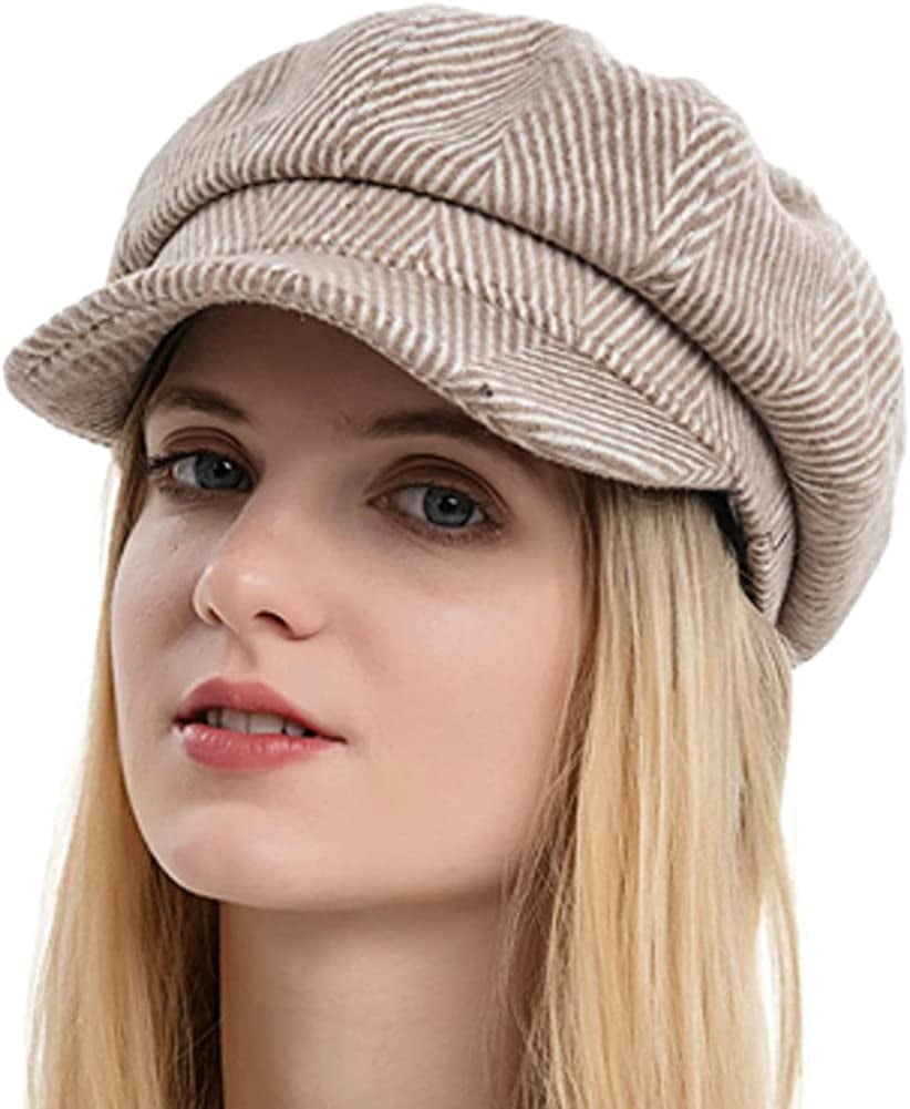 CoCopeaunts Stripe Newsboy Hat for Women Winter Tweed Newsboy Cap ...