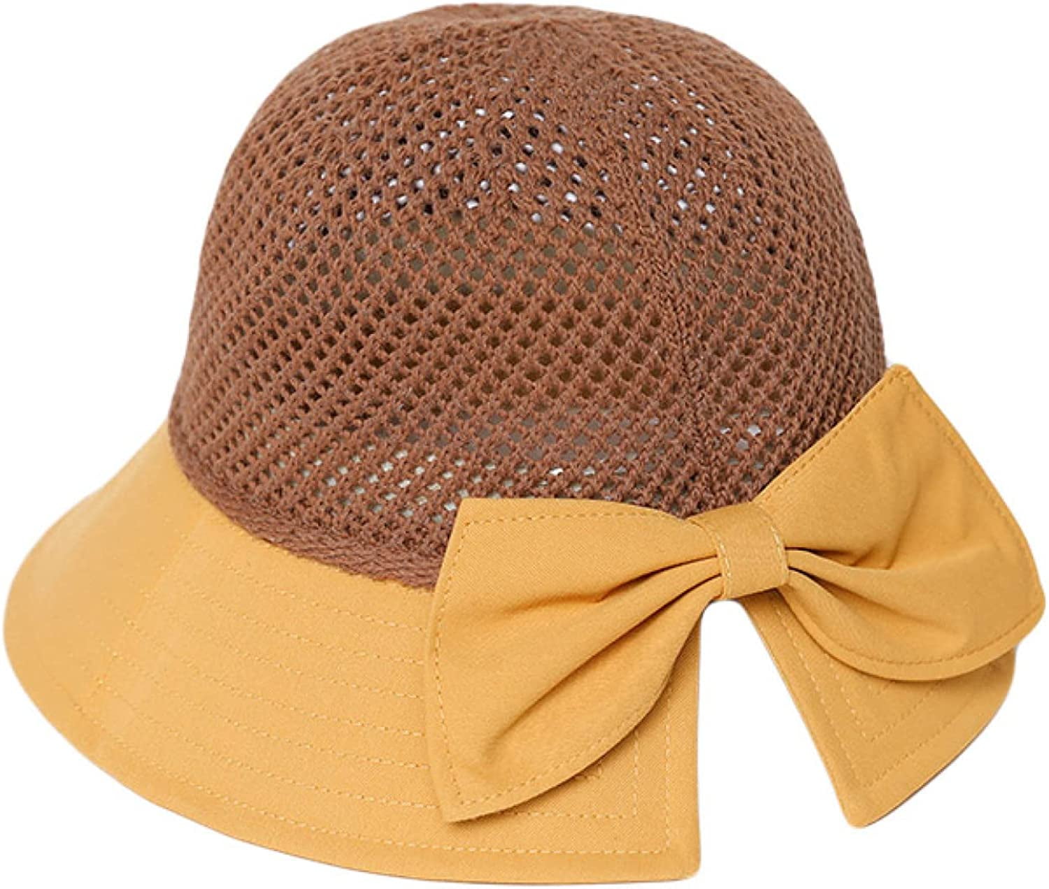 Cocopeaunts Summer Bucket Hat For Women Split Brim Bow Decor Dome Mesh