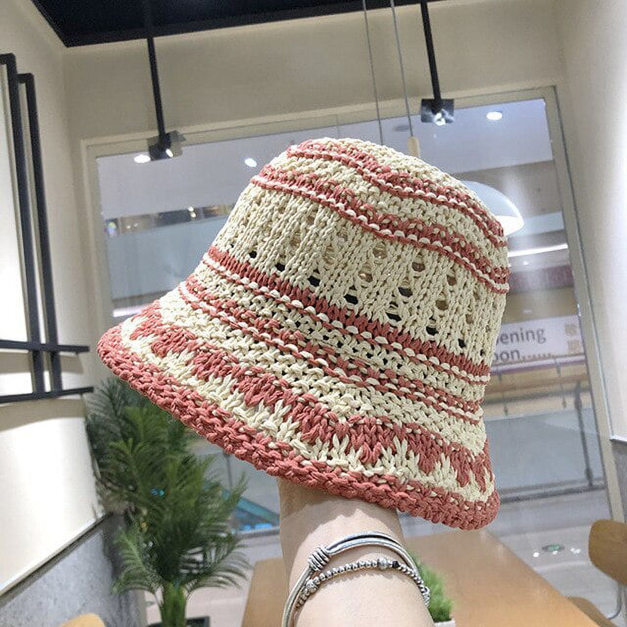 CoCopeaunts Summer Knitted Bucket Hats For Women Holow Colorblock Sun ...