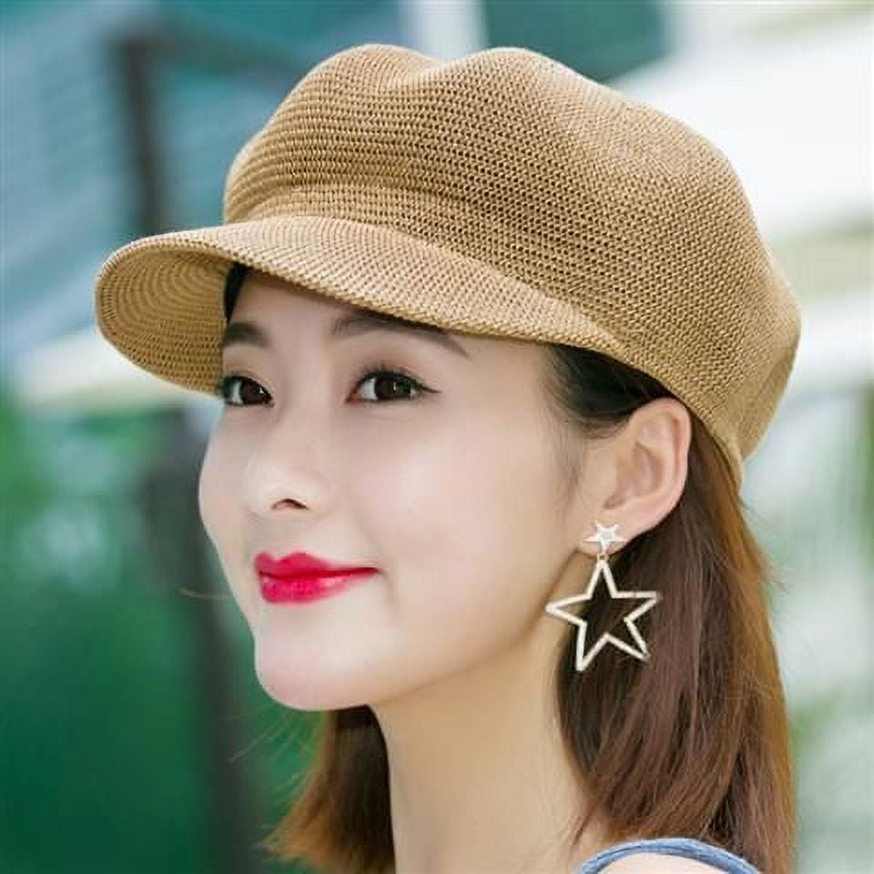 CoCopeaunts Summer Octagonal Cap Straw Women Beach Thin Newsboy Cap ...