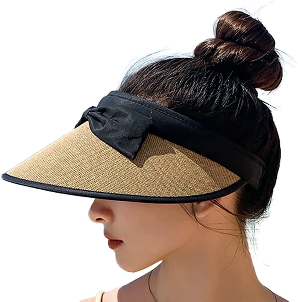 CoCopeaunts Sun Visor Hats for Women Summer Straw Visors Wide Brim ...