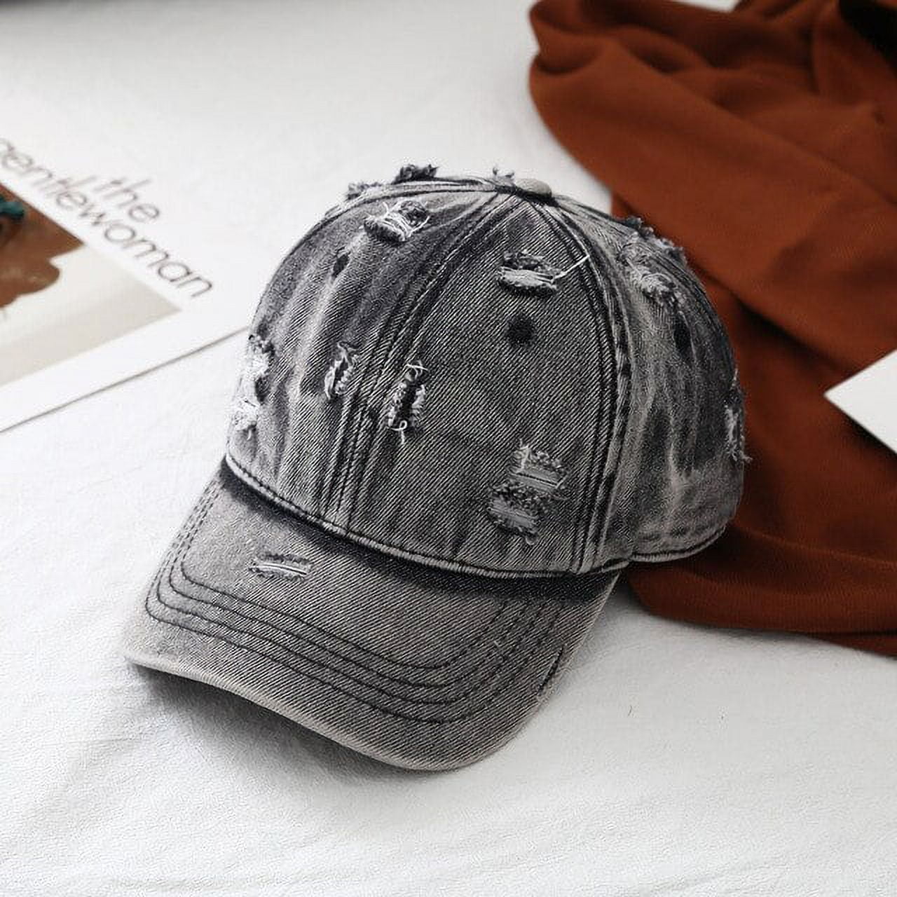 CoCopeaunts Vintage Wash Denim Baseball Cap Men Casual Washed Old Hole ...