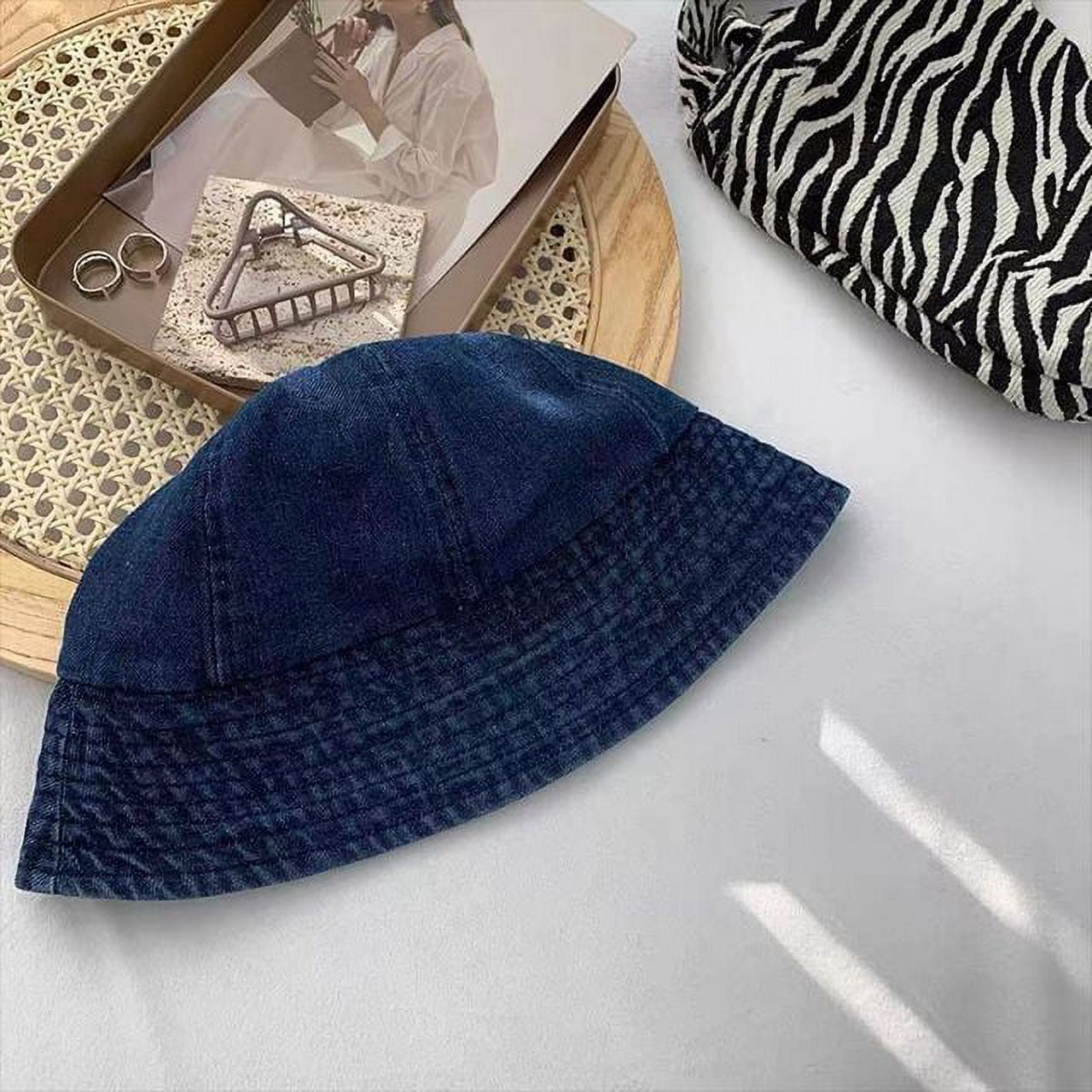 CoCopeaunts Washed Denim Bucket Hats Women Foldable Fisherman Hat ...