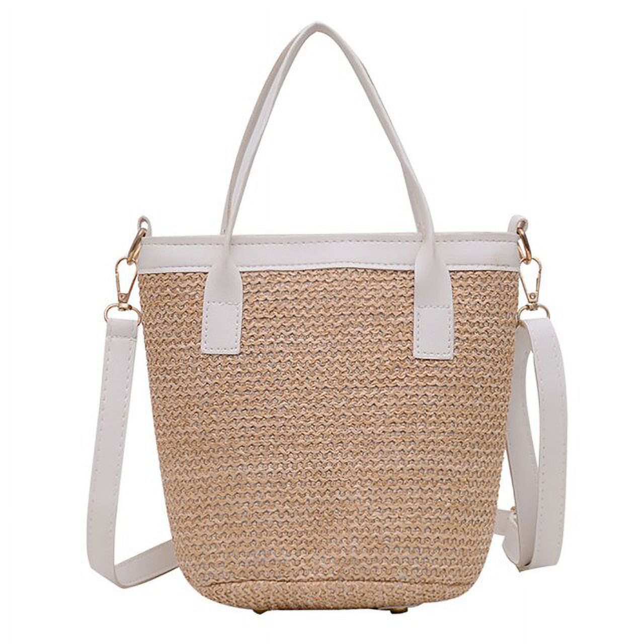 CoCopeaunts Women Bucket Straw Bag Portable Female Summer Beach PU ...
