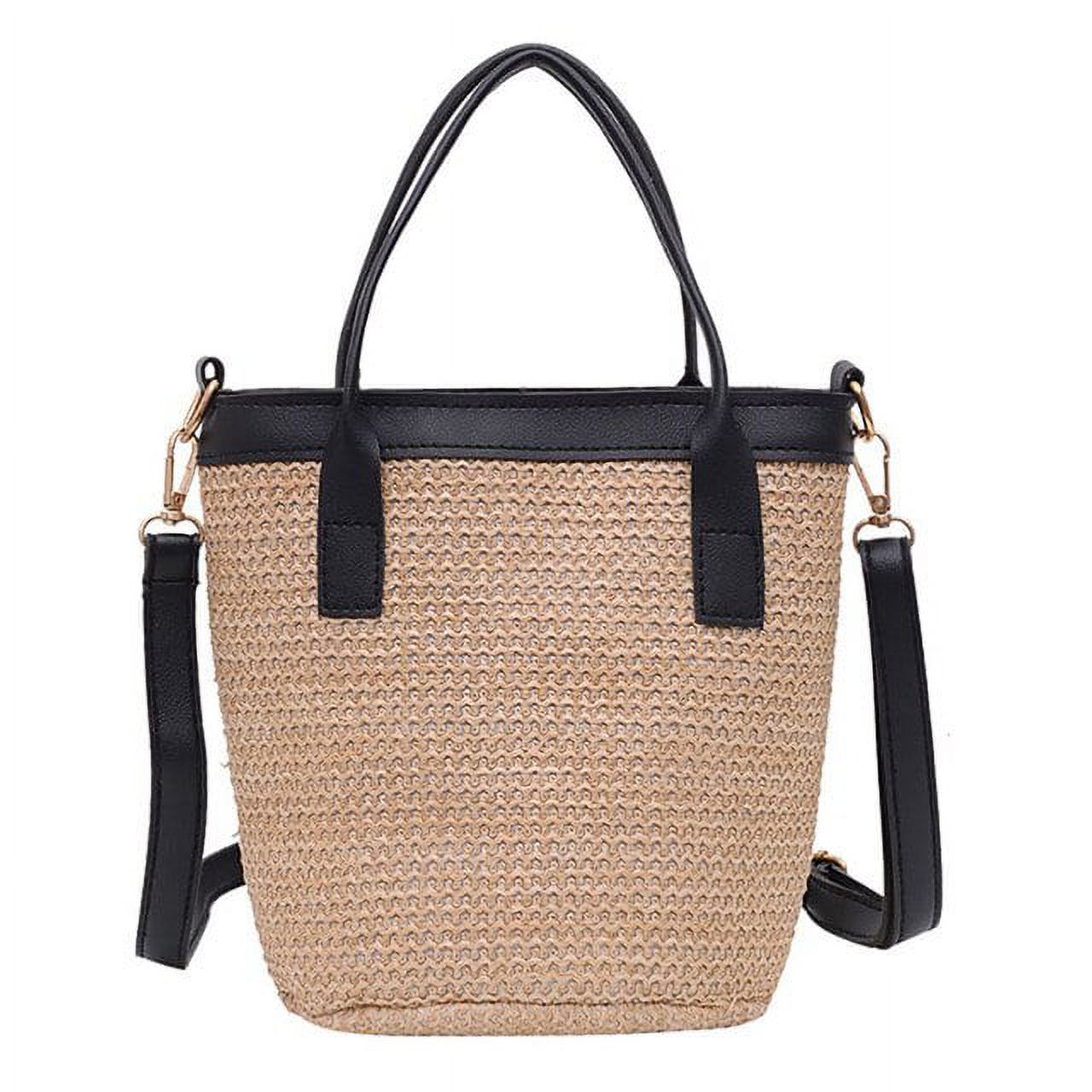CoCopeaunts Women Bucket Straw Bag Portable Female Summer Beach PU ...