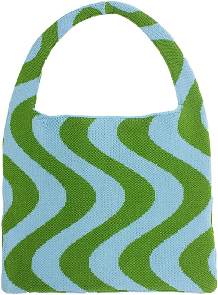 CoCopeaunts Women Men Wave Pattern Knitted Tote Bags Handmade Aesthetic ...