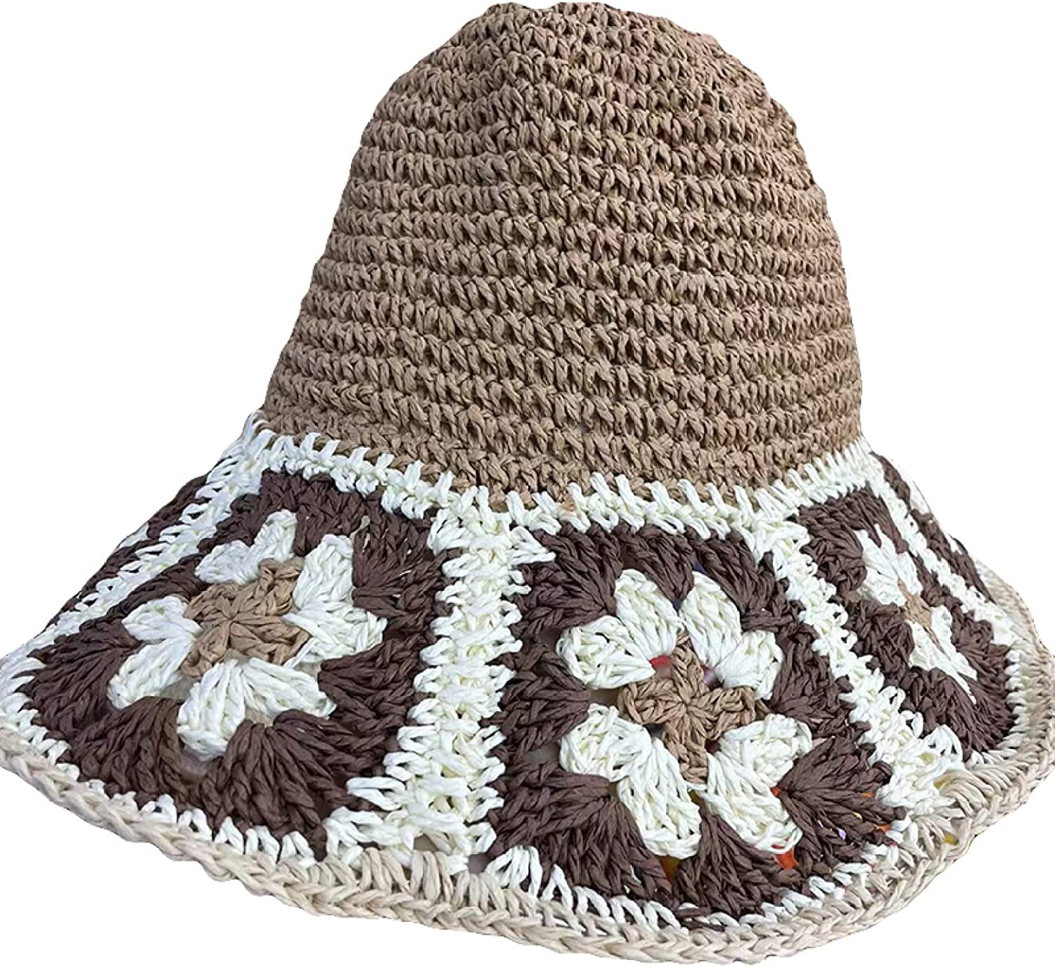 CoCopeaunts Women Straw Bucket Hat Flowers Pure Hand-Woven Crochet ...