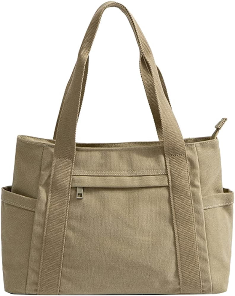 CoCopeaunts Women Vintage Canvas Tote Bag with Zipper Fashion Purse ...