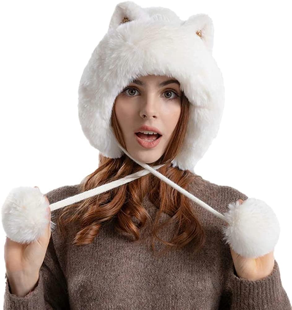CoCopeaunts Women's Cute Plush Hat Faux Pom Pom Warm Soft Beanie Hats ...