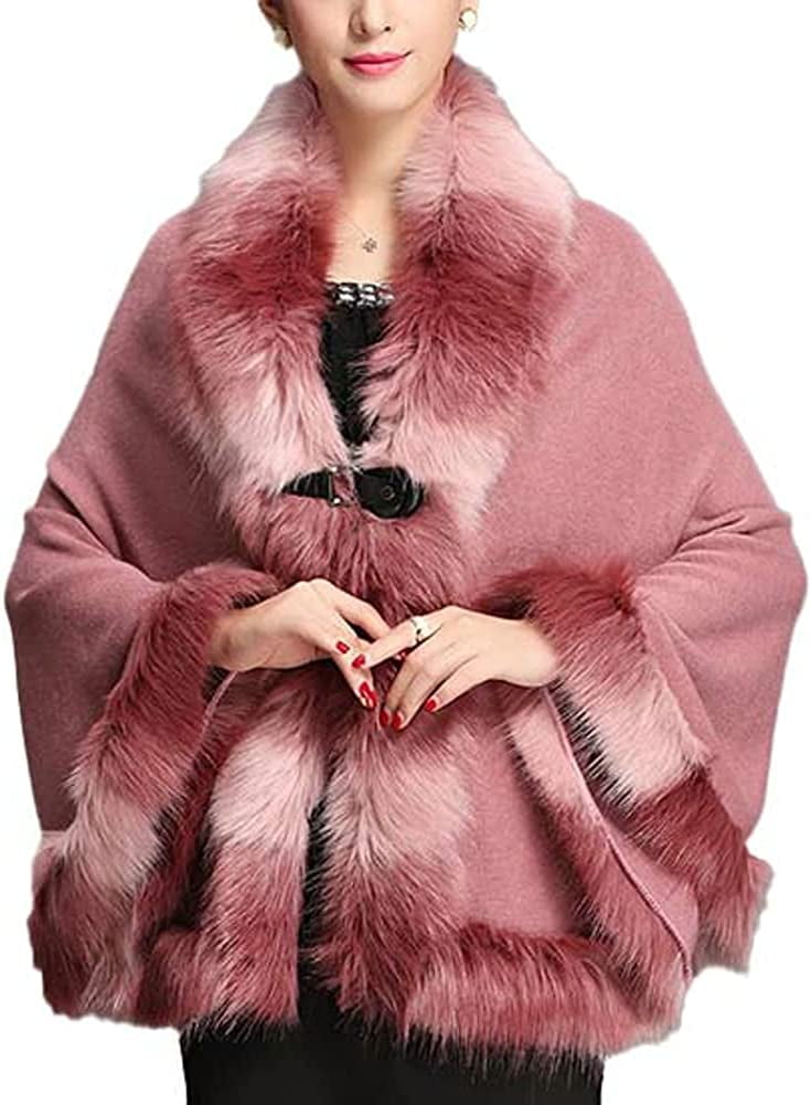 CoCopeaunts Women's Luxury Batwing Sleeve Faux Fur Cardigan Cloak Shawl ...