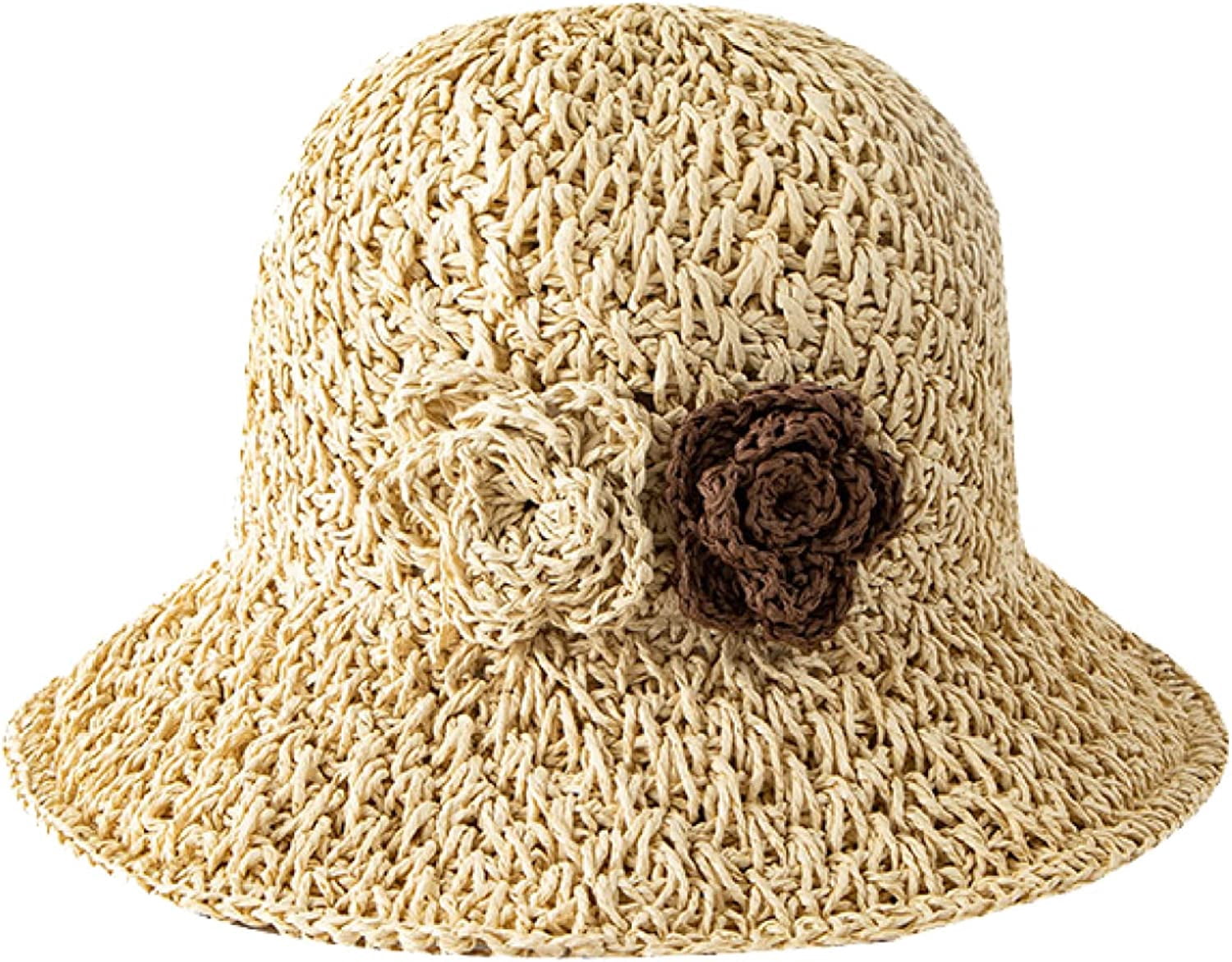 CoCopeaunts Women's Straw Bucket Hat Sweet Woven Flower Decorate Wide ...