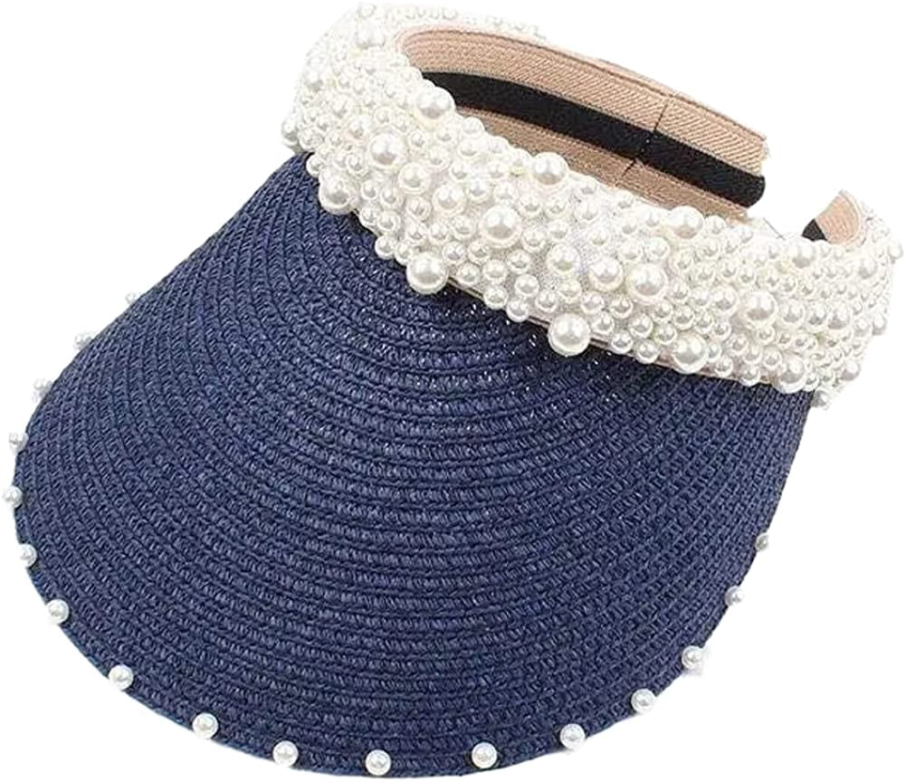 CoCopeaunts Women's Sun Straw Hats Straw Visors Beach UV Protection ...