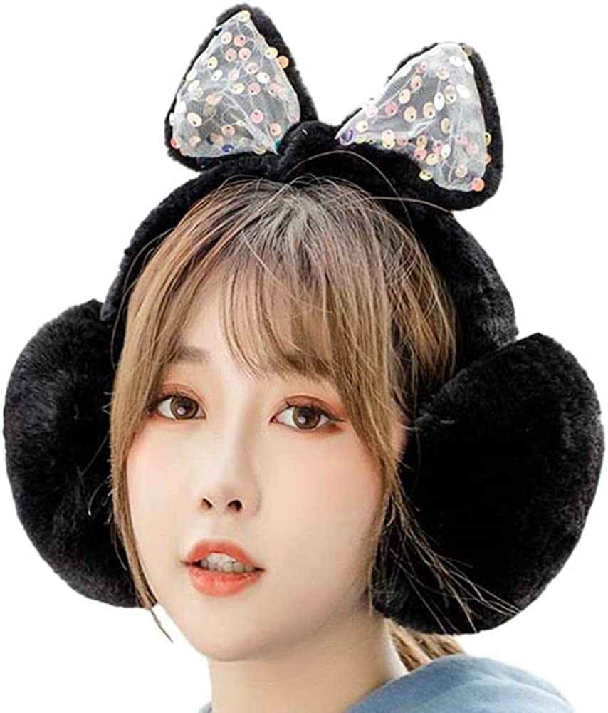 CoCopeaunts Women's Winter Cute Bow Ear Muffs Soft Faux Fur Earmuff Outdoor Ear Warmers with ...