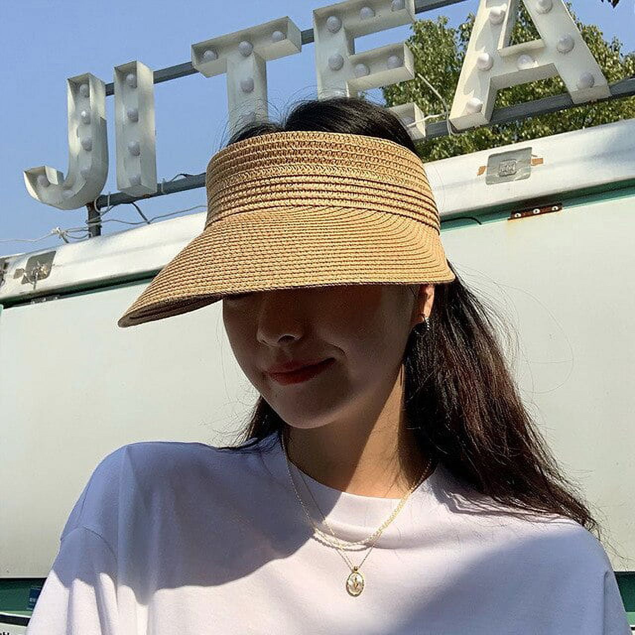 CoCopeaunts Womens Foldable Woven Straw Hats Summer Empty Top Suncap ...