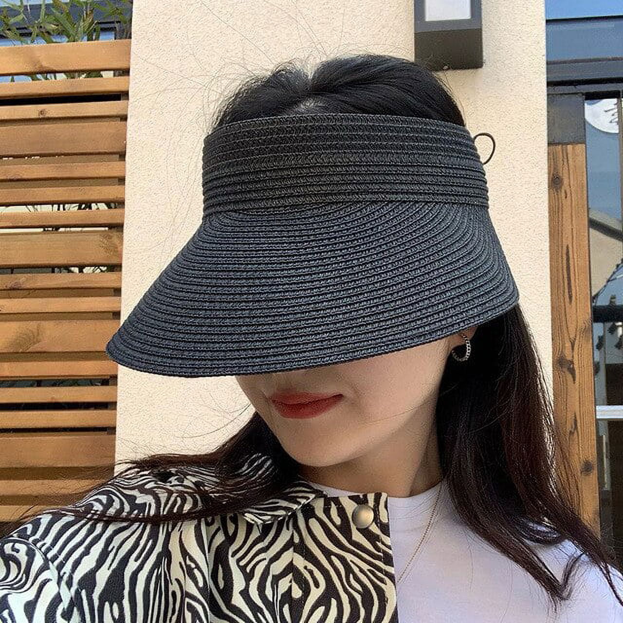 CoCopeaunts Womens Foldable Woven Straw Hats Summer Empty Top Suncap ...