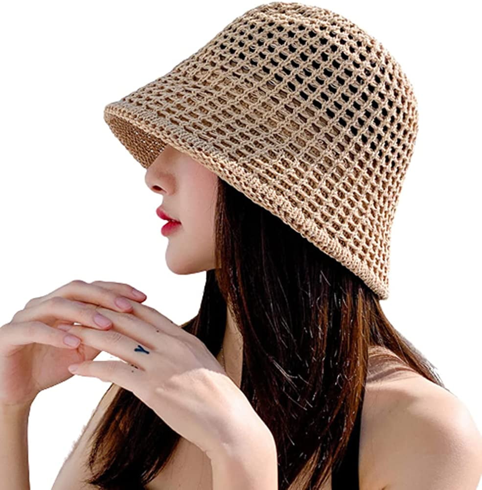 Cocopeaunts Womens Woven Sun Hats Floppy Wide Brim Bucket Hat Hollow