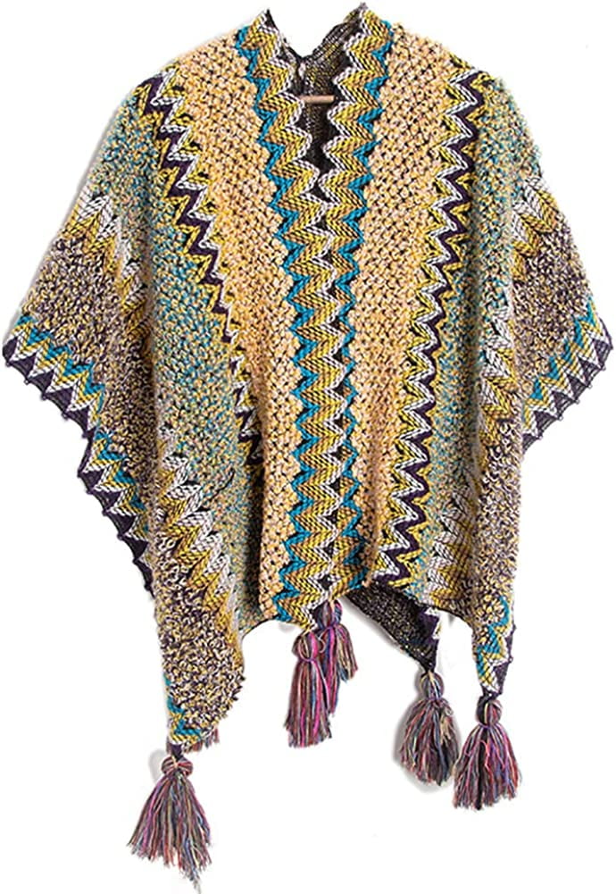CoCopeaut Ethnic Wrap Shawl Poncho Cape for Women Knit Oversized Open ...