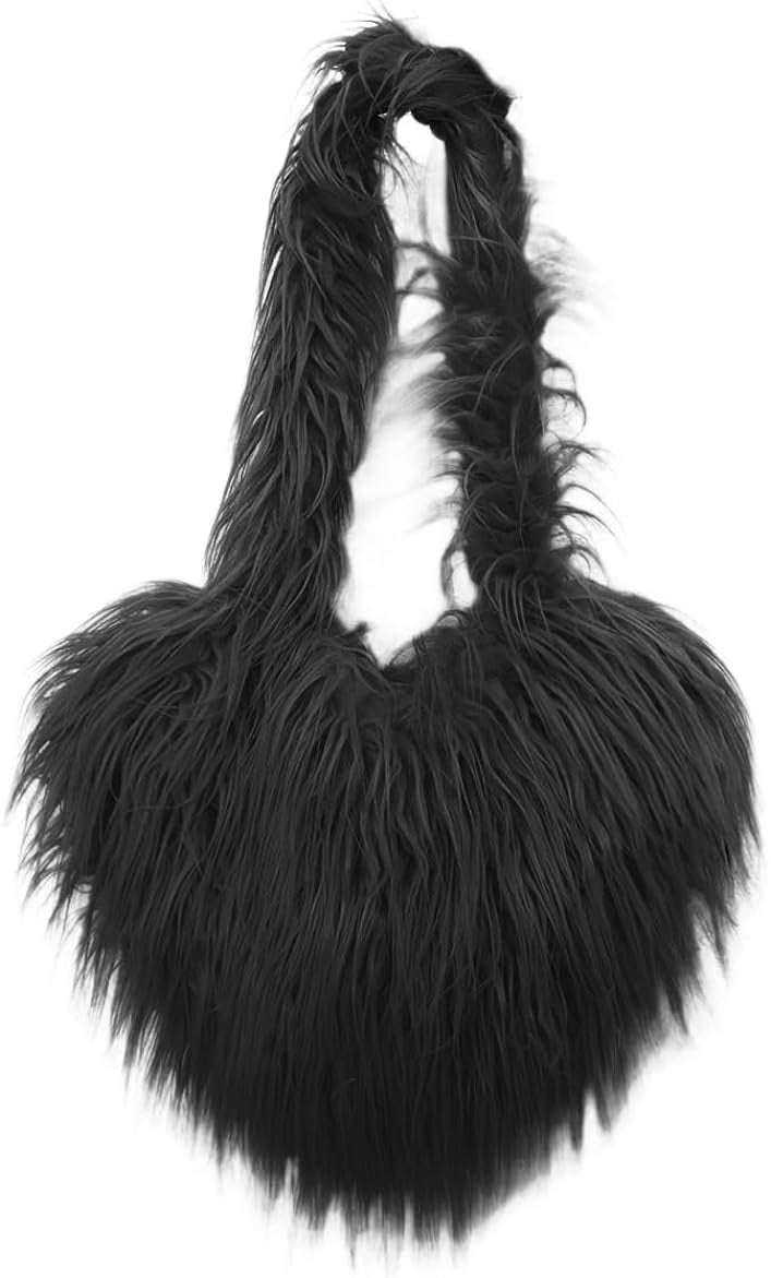 CoCopeaut Fuzzy Heart-shaped Shoulder Bag for Women Furry Hobo Bags ...