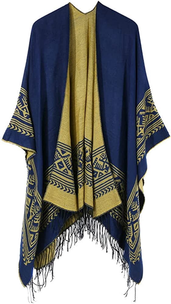 CoCopeaut Women's Winter Poncho Capes Vintage Open Front Tassel Blanket ...