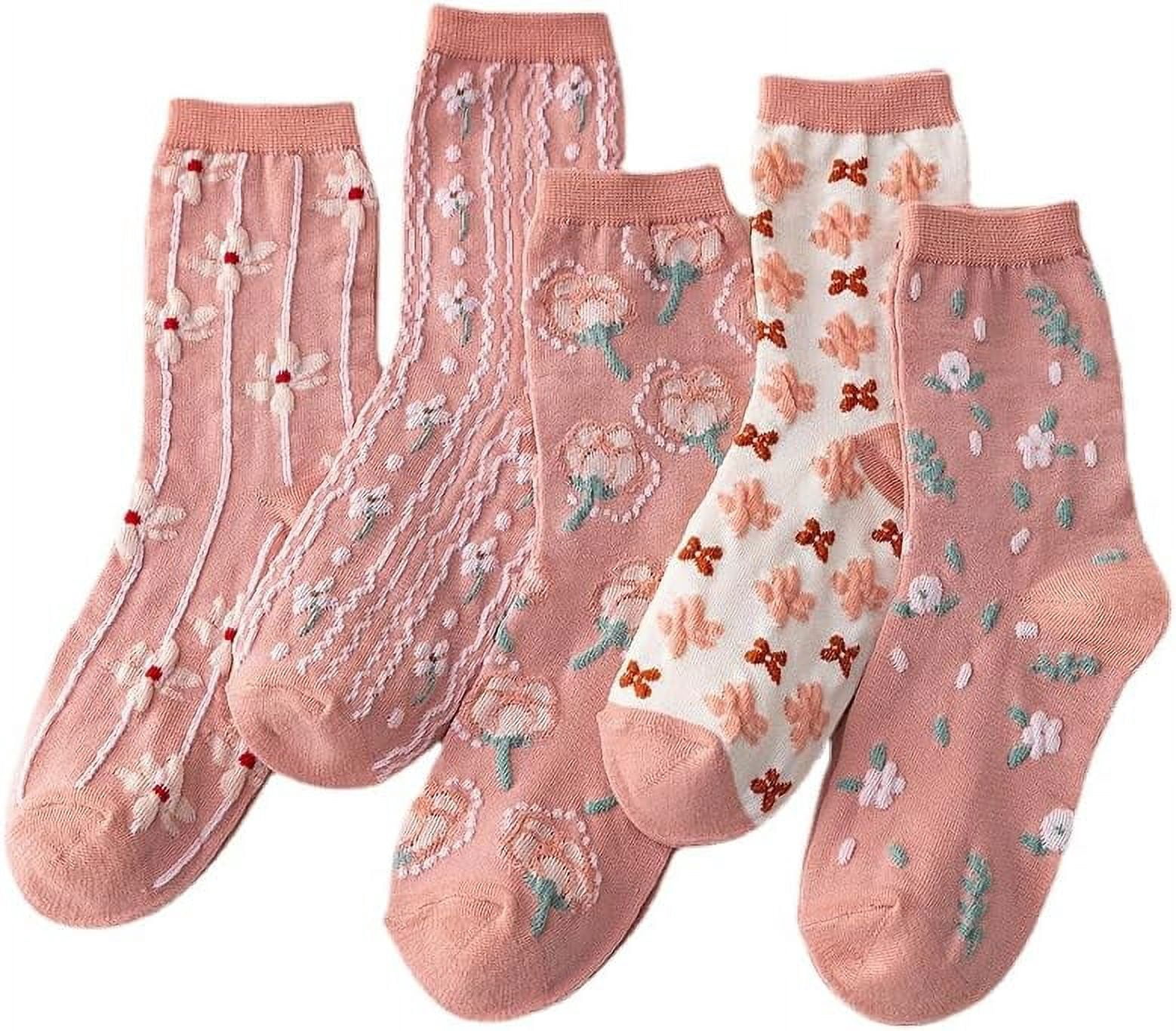 CoCozhu 5 Pairs Charming Vintage Embroidered Floral Crew Socks for ...