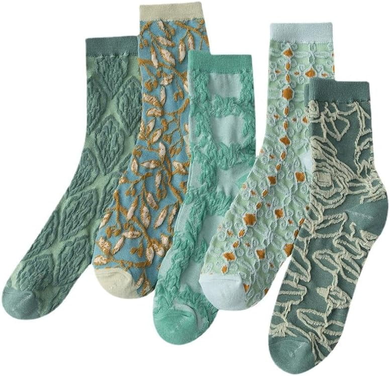 CoCozhu 5 Pairs Charming Vintage Embroidered Floral Crew Socks for ...
