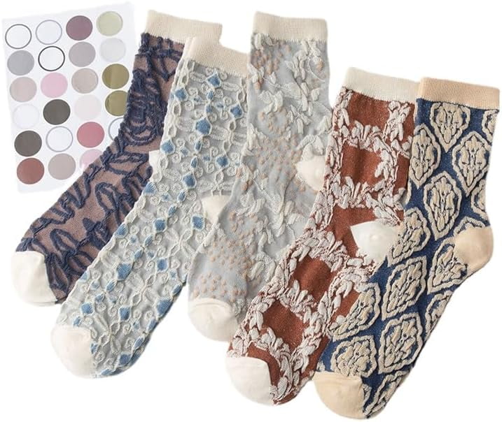 CoCozhu 5 Pairs Charming Vintage Embroidered Floral Crew Socks for ...