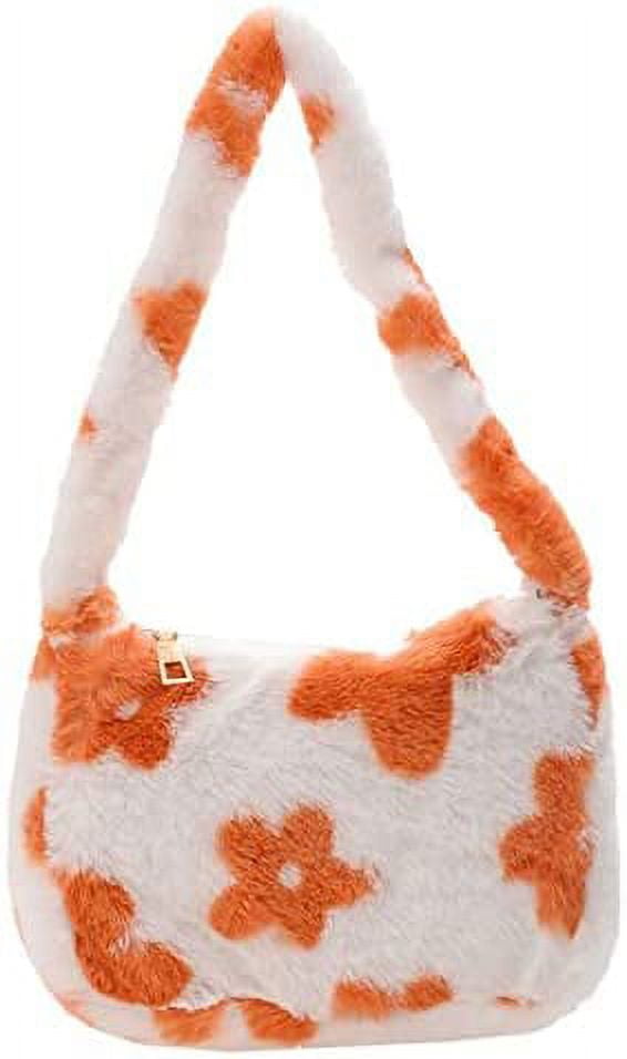 CoCozhu Girls Fluffy Tote Bag Cute Flower Plush Faux Fur Clutch Handbag ...