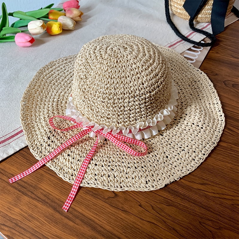 CoCozhu Lace Ribbon Straw Hats Female Summer Seaside Hollow Hats ...