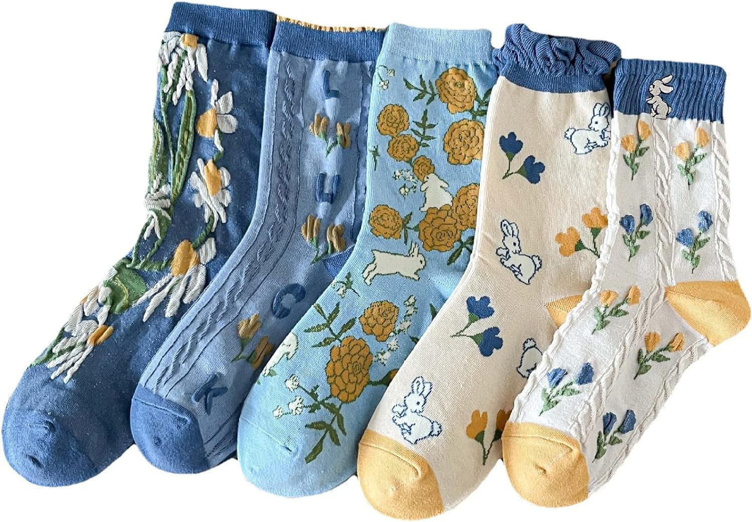 CoCozhu Women's Cute Vintage Floral Patterned Cotton Crew Socks Teen ...