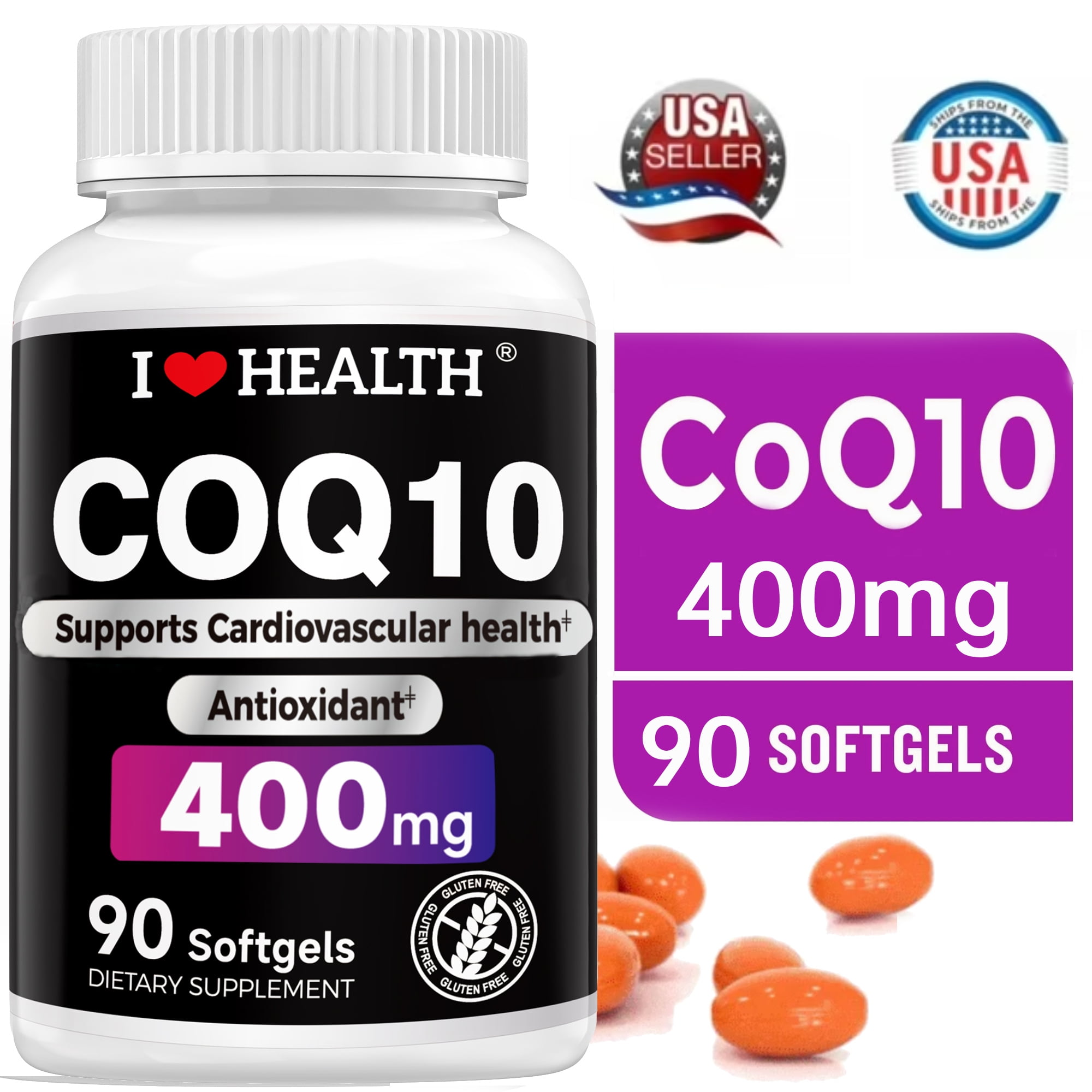 CoQ10 400 mg - Coenzyme Q10 Supplement for Heart Health, Energy, Antioxidants, Brain & Memory ...