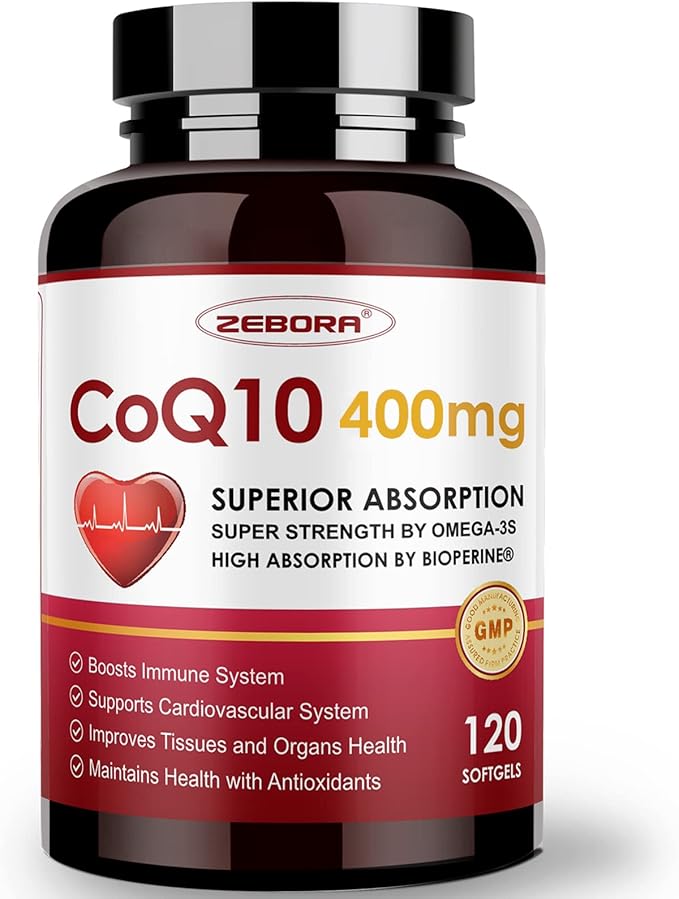 CoQ10-400mg-Softgels with PQQ, BioPerine & Omega-3, Coenzyme Q10(Ubiquinone) Supplement for High ...