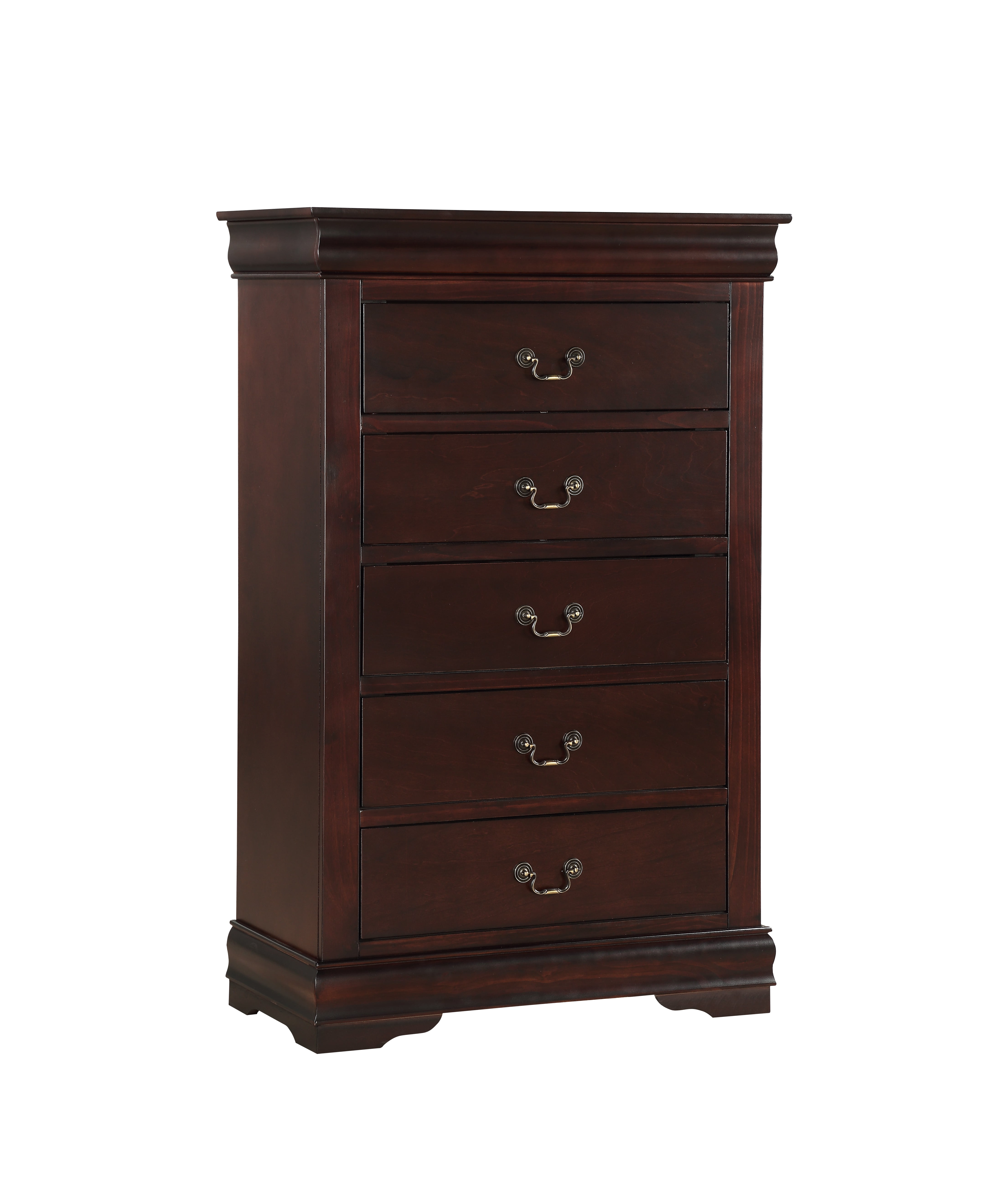 CoSoTower 1pc Cherry Finish Five Drawers Louis Philip Chest Solid Wood Contemporary Sleek Ample ...