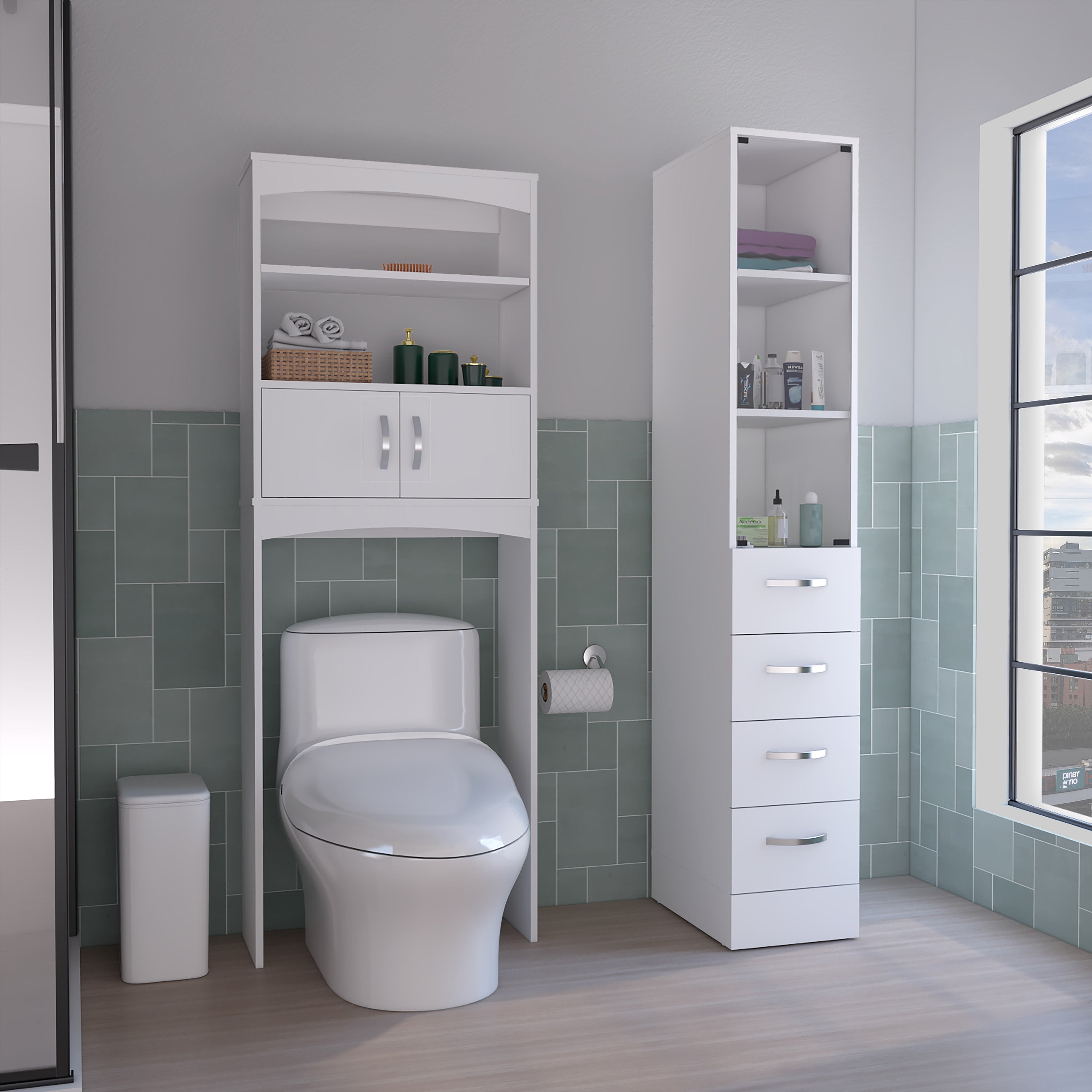 CoSoTower 2 Piece Bathroom Set, Magna Linen Cabinet + Valetta Over The ...