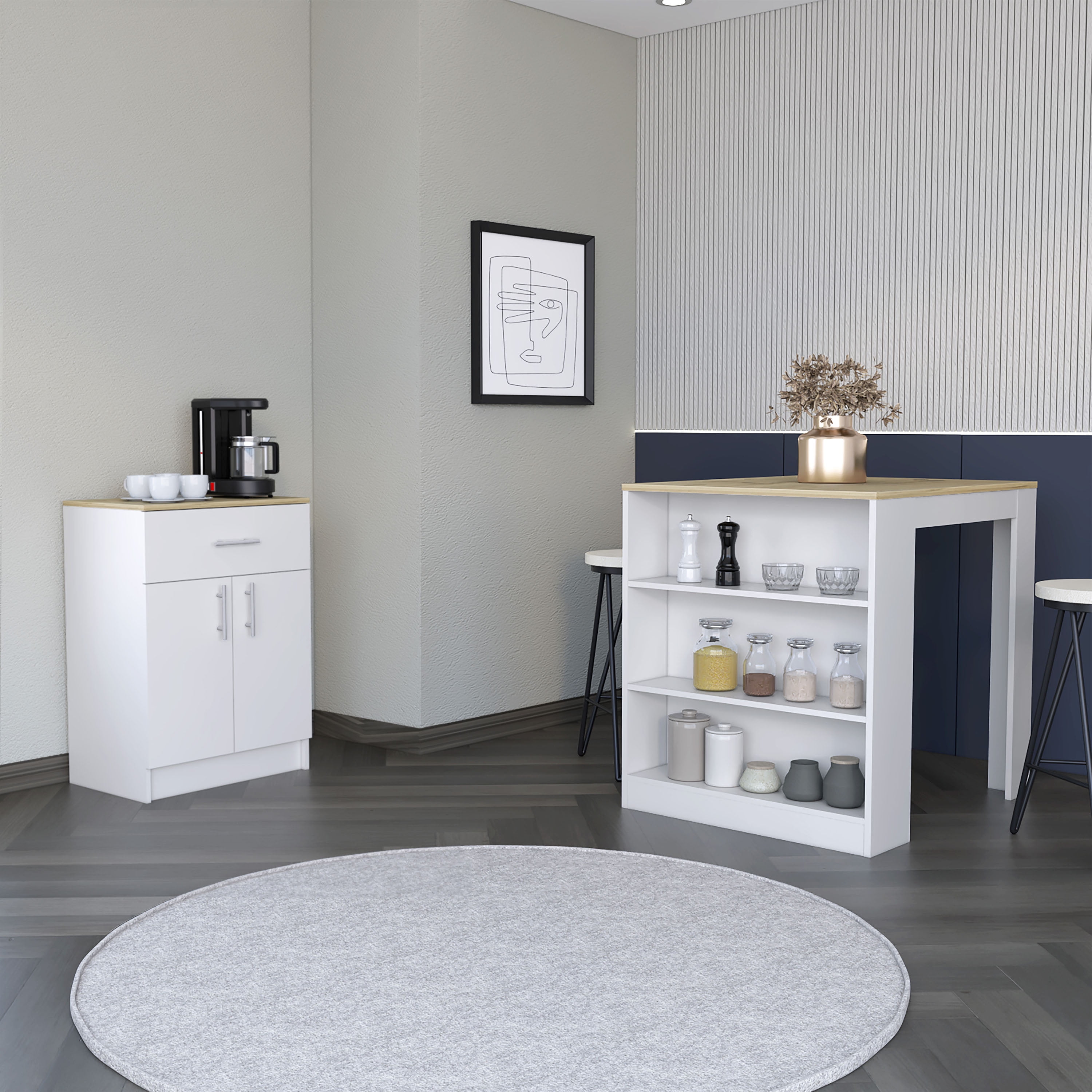 CoSoTower 2 Piece Kitchen Set, Milos Kitchen Island Table + Barbados ...