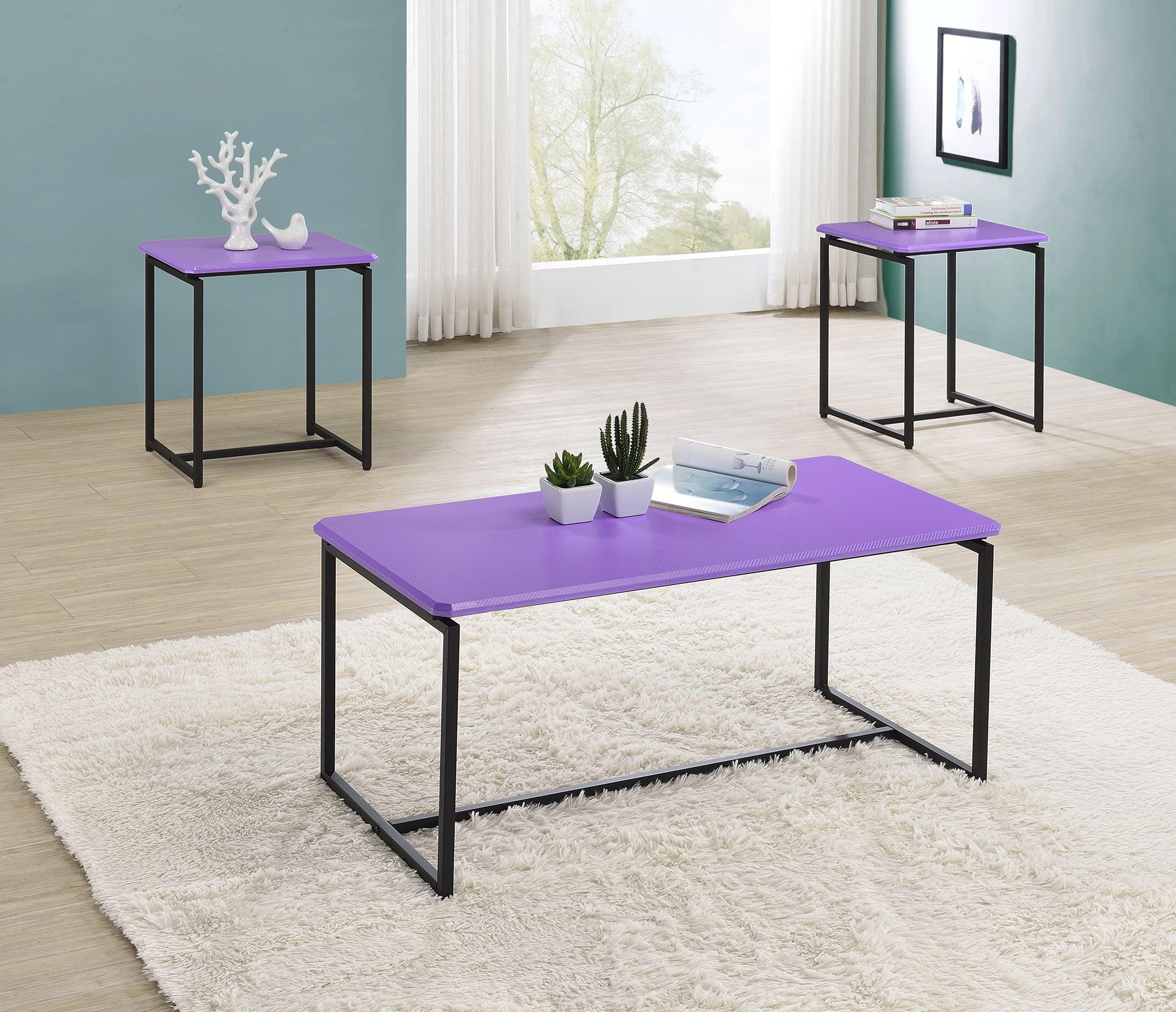 CoSoTower 3 Piece Violet Carbon Fiber Wrap Coffee Table and End Table ...