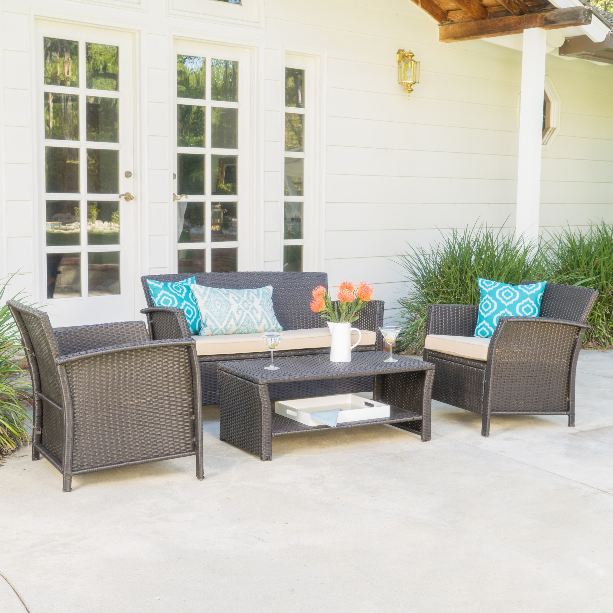 CoSoTower 4-Piece Dark Brown Wicker Patio Set - Outdoor Conversation ...