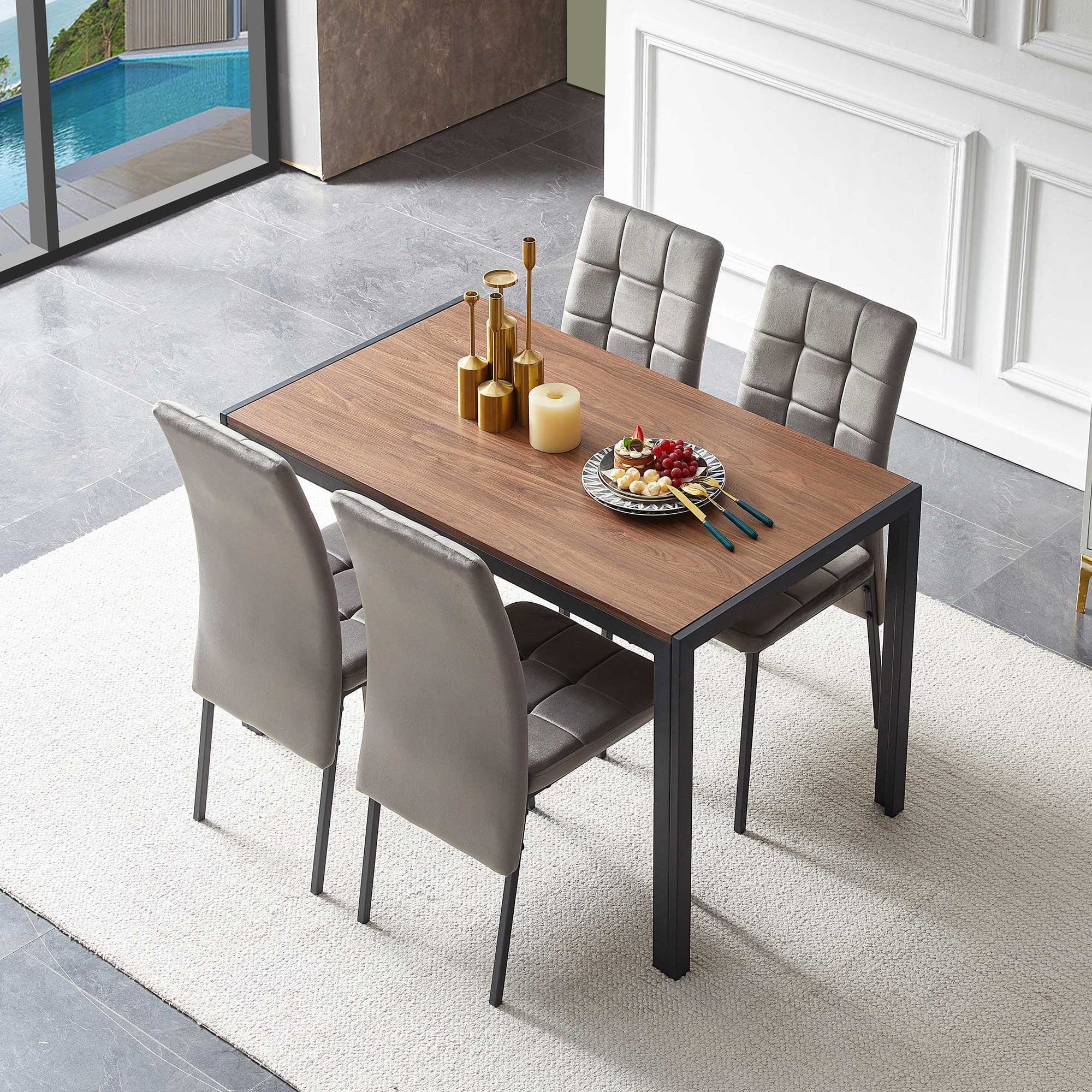 CoSoTower 5-Piece Dining Set Including Grey Velvet High Back Nordic ...
